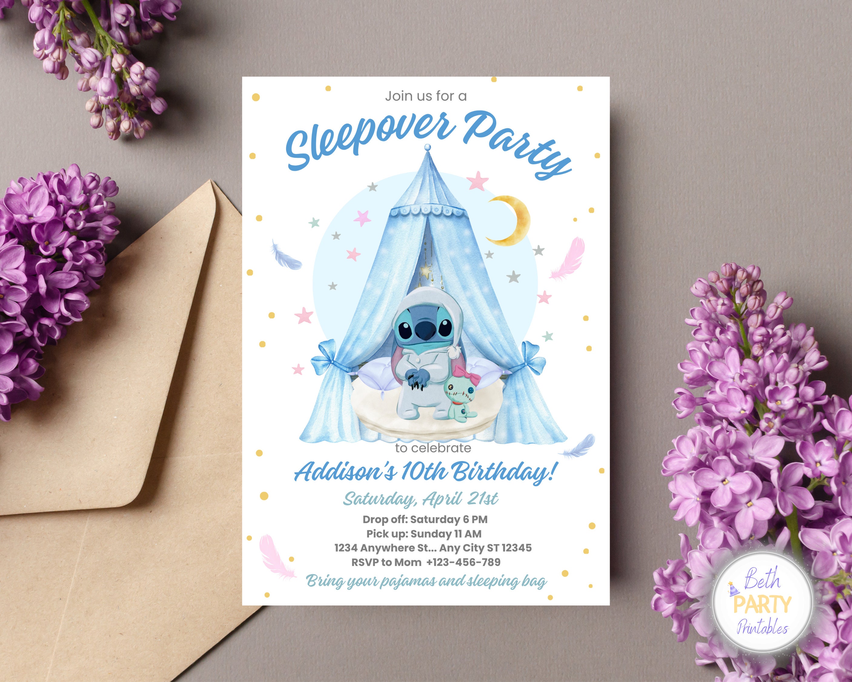 Personalized Stitch Sleepover Party Invitation, Stitch Birthday ...