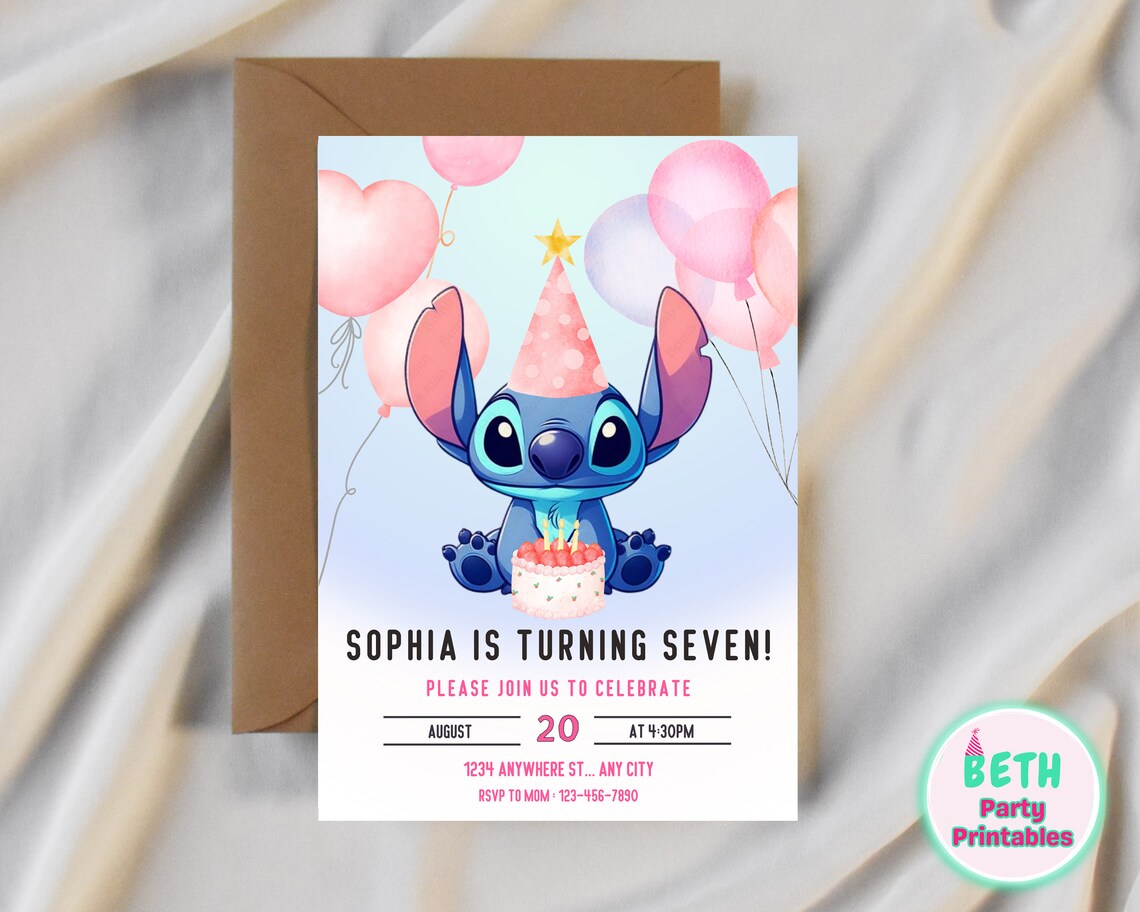 Stitch and Angel Birthday Party Invitation, Personalized Stitch ...
