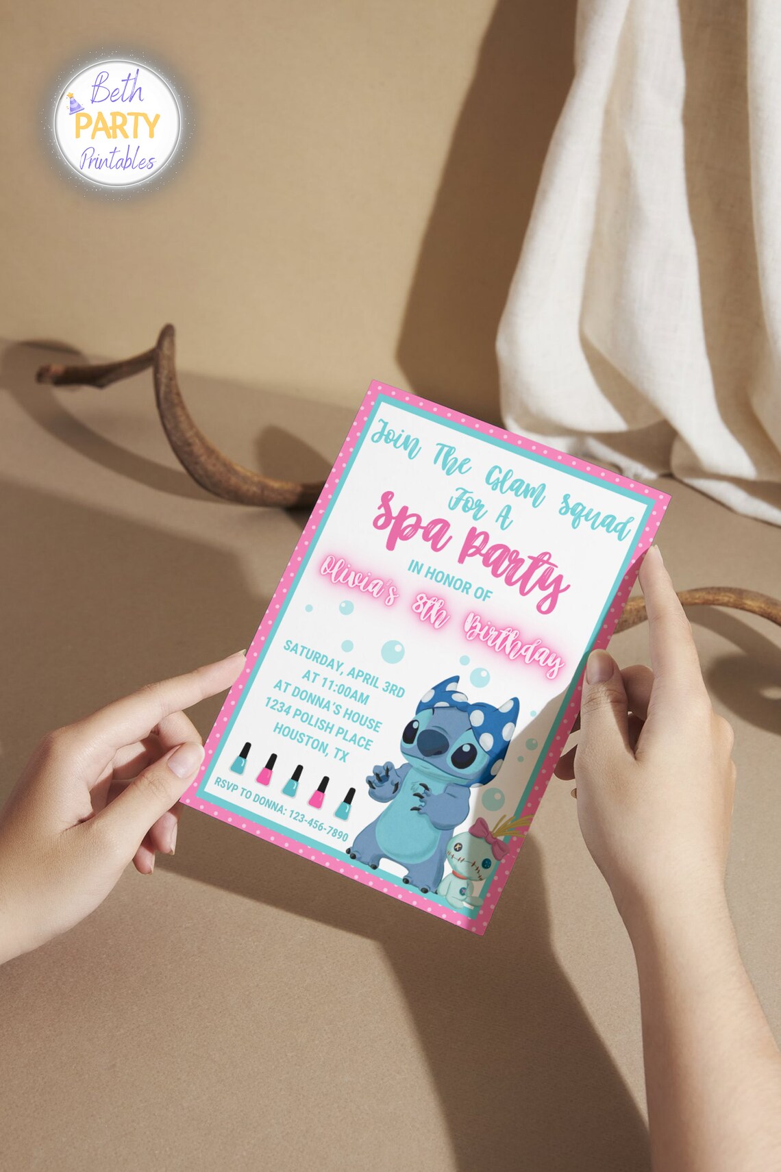Personalized Stitch Spa Party Invitation, Stitch Birthday Spa Party ...