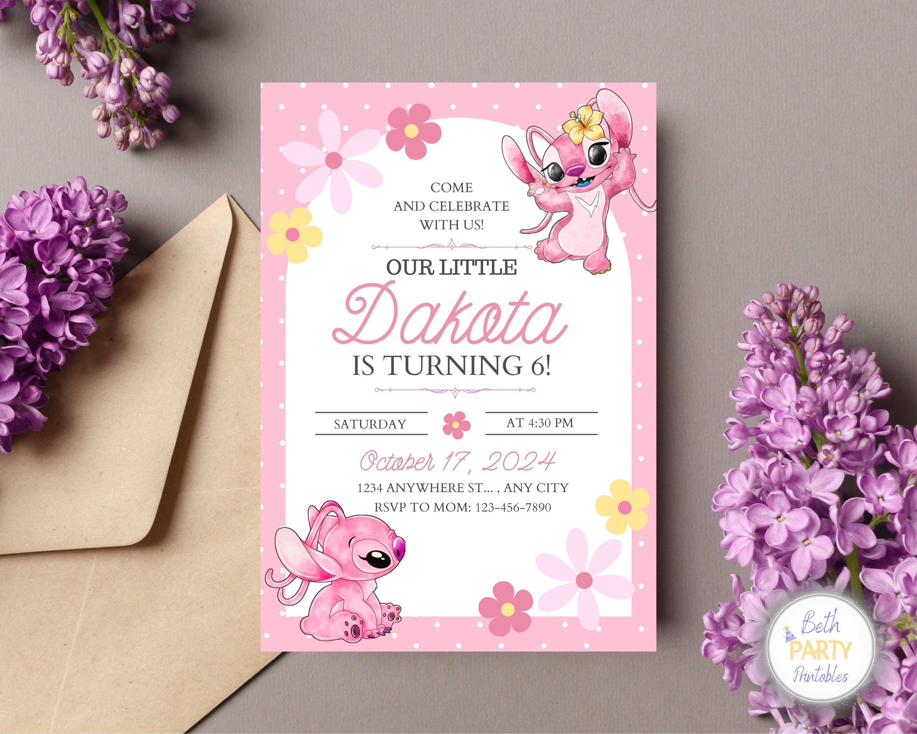 Angel Stitch Birthday Party Invitation, Personalized Angel Birthday ...
