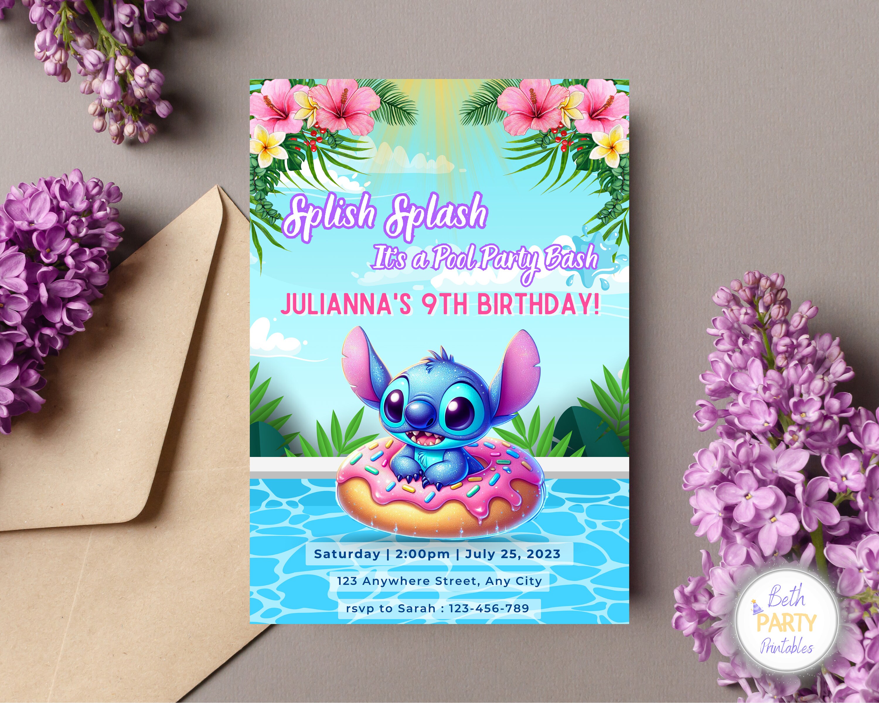 Personalized Stitch and Angel Birthday Pool Party Invitation, Stitch ...