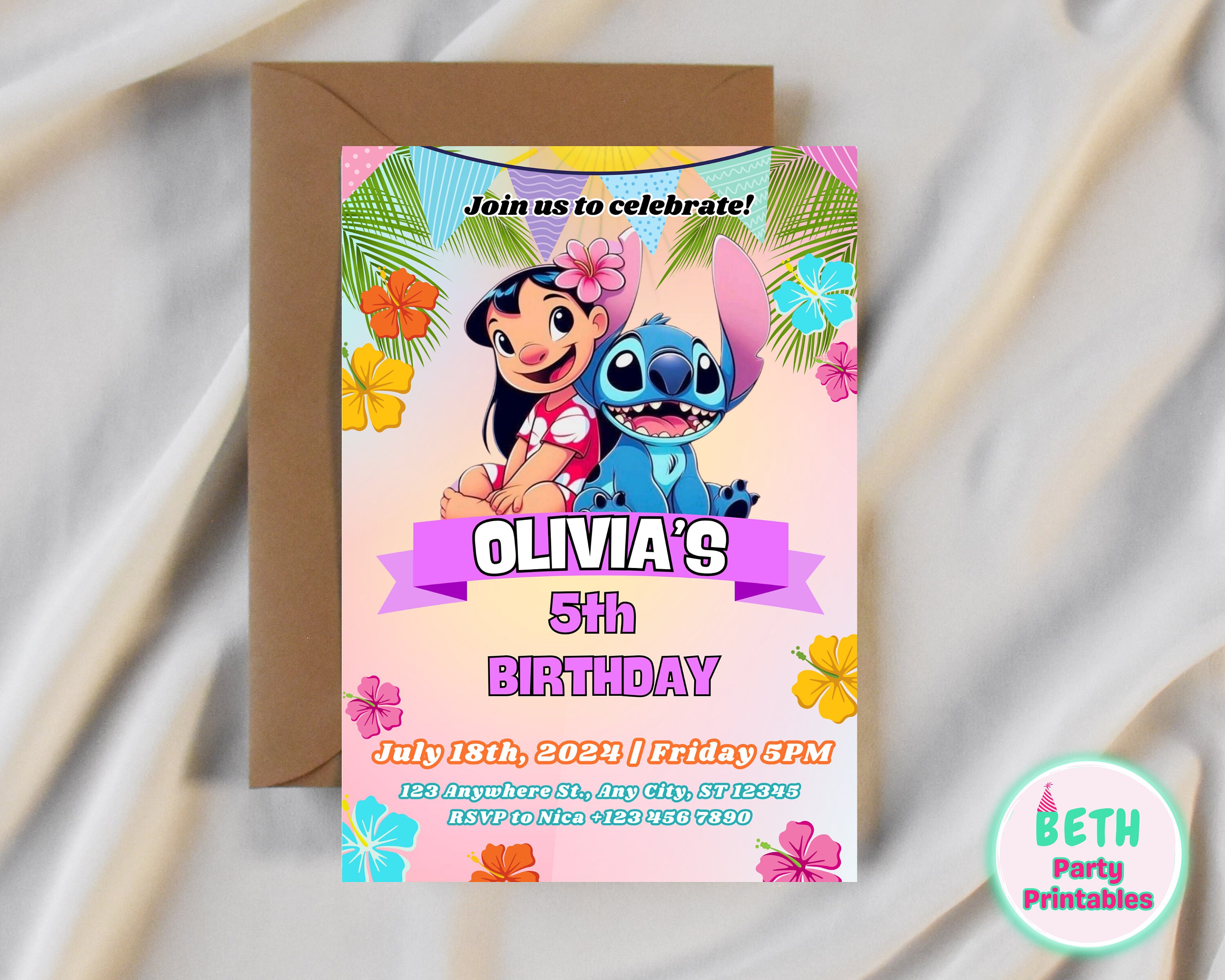 Personalized Stitch and Angel Birthday Party Invitation, Stitch ...