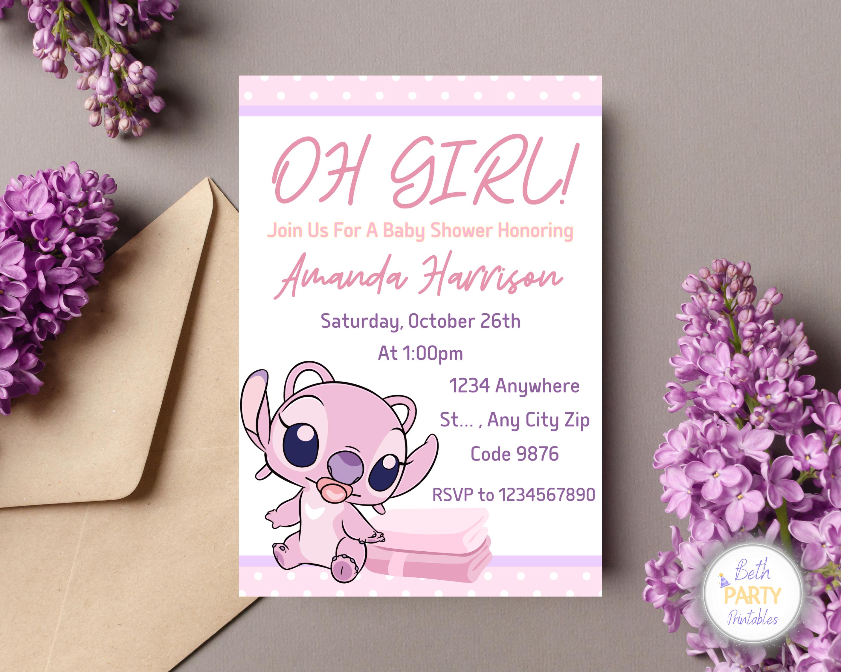 Personalized Stitch Angel Girl Baby Shower Invitation, Stitch Baby ...