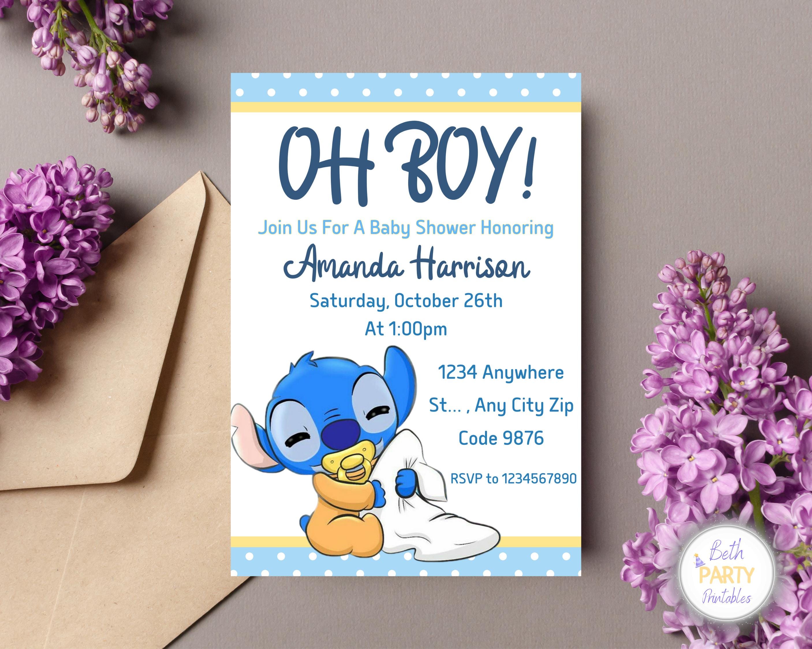 Personalized Stitch Boy Baby Shower Invitation, Stitch Baby Shower ...