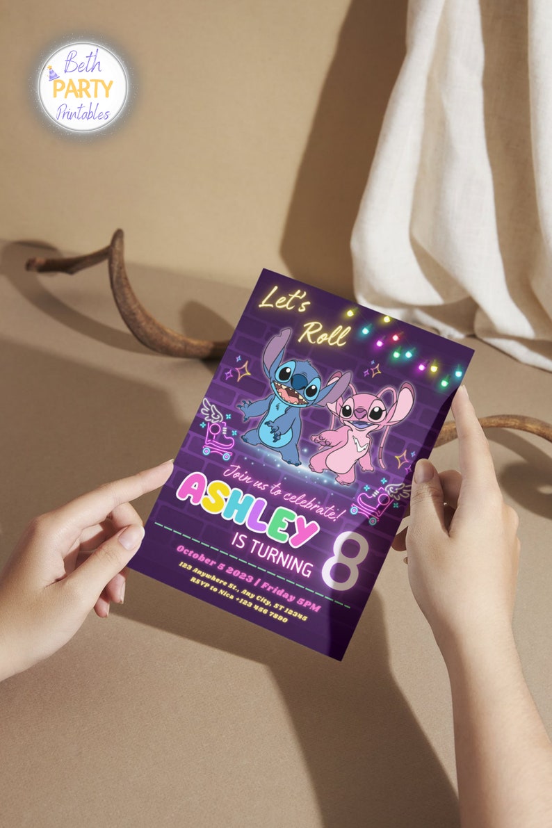 Stitch Roller Skating Birthday Party Invitation, Personalized Stitch ...