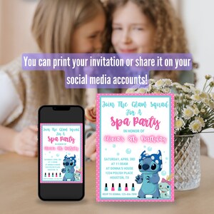 Personalized Stitch Spa Party Invitation, Stitch Birthday Spa Party ...