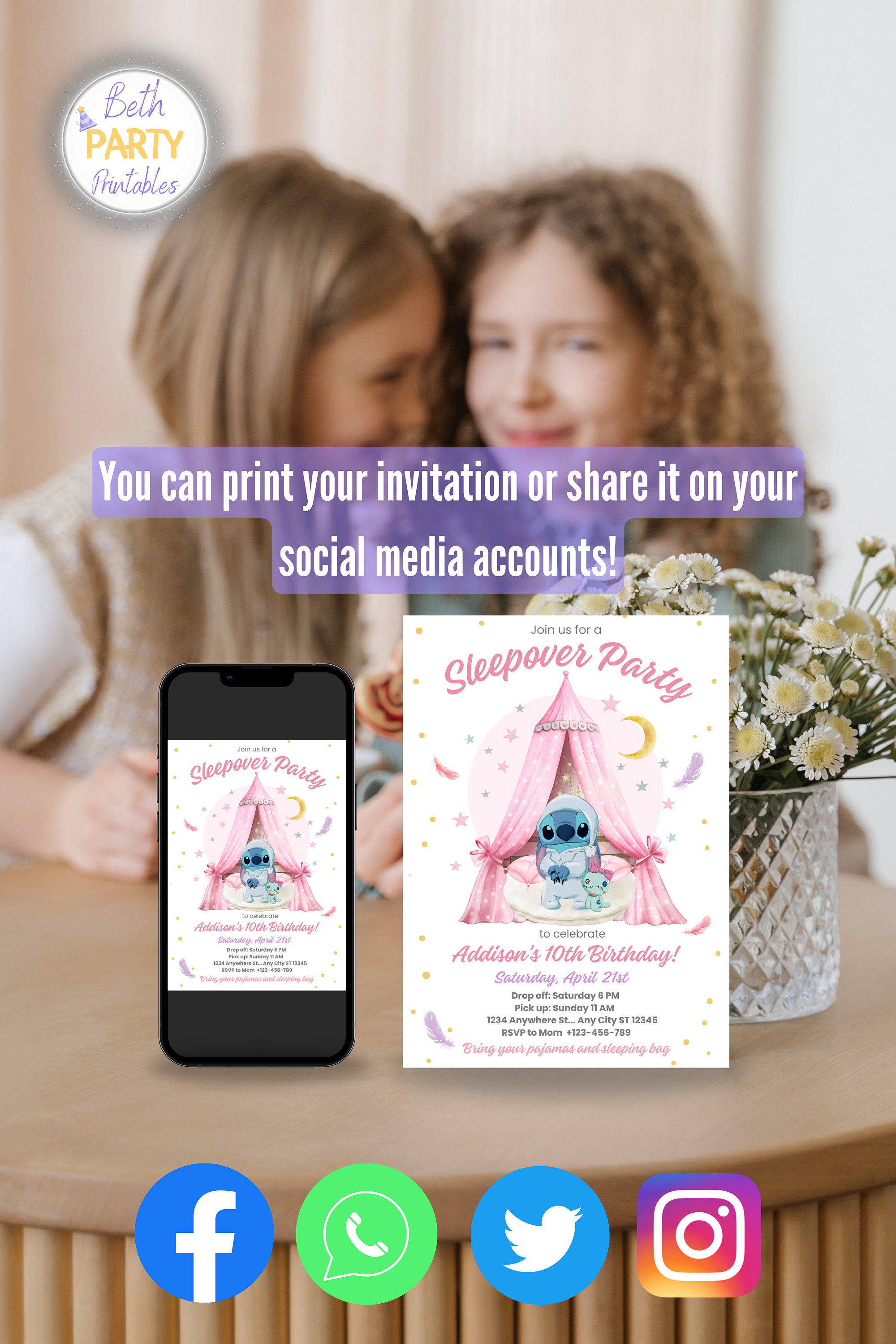 Personalized Stitch Sleepover Party Invitation, Stitch Birthday ...