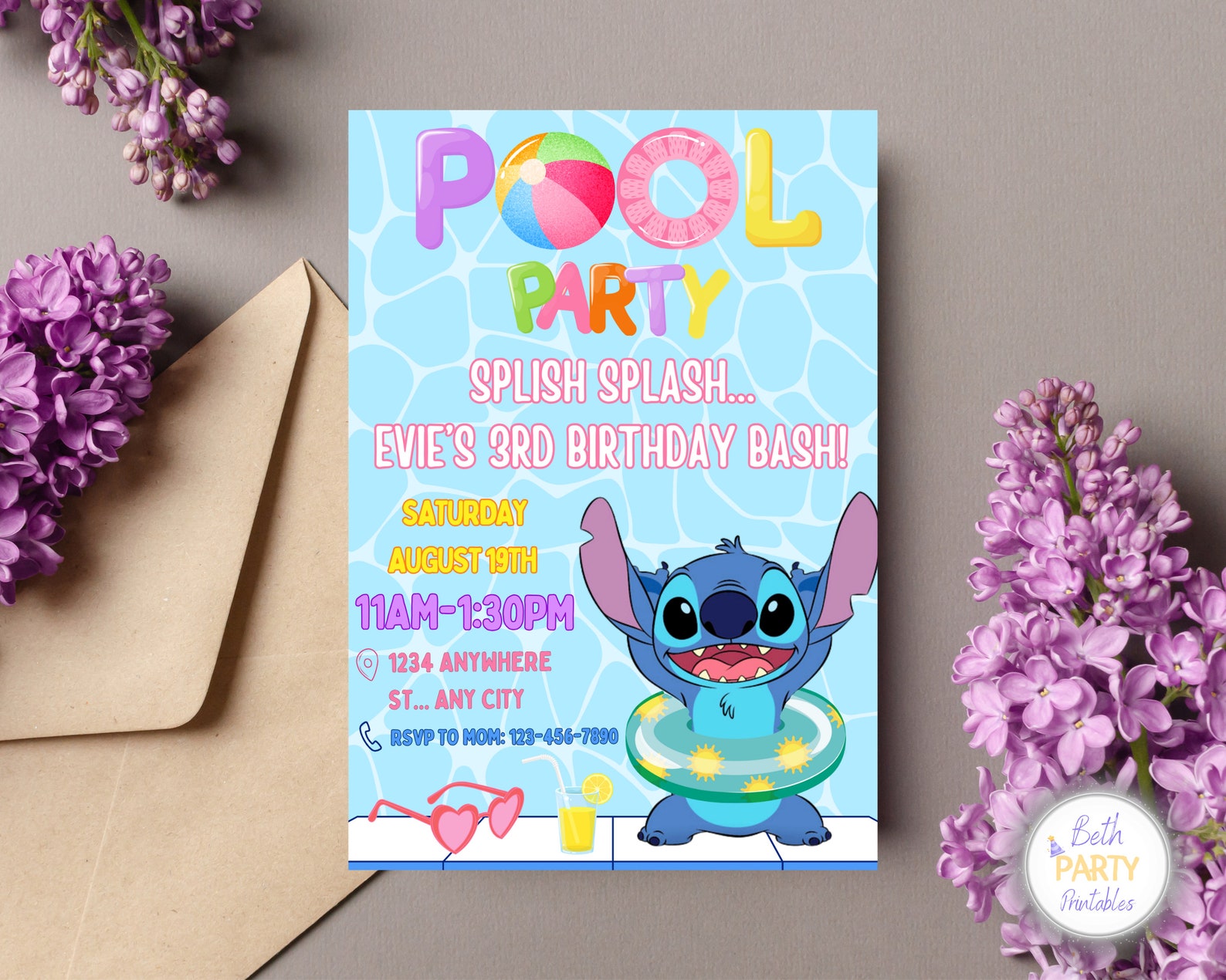 Personalized Stitch Birthday Pool Party Invitation, Stitch Birthday ...