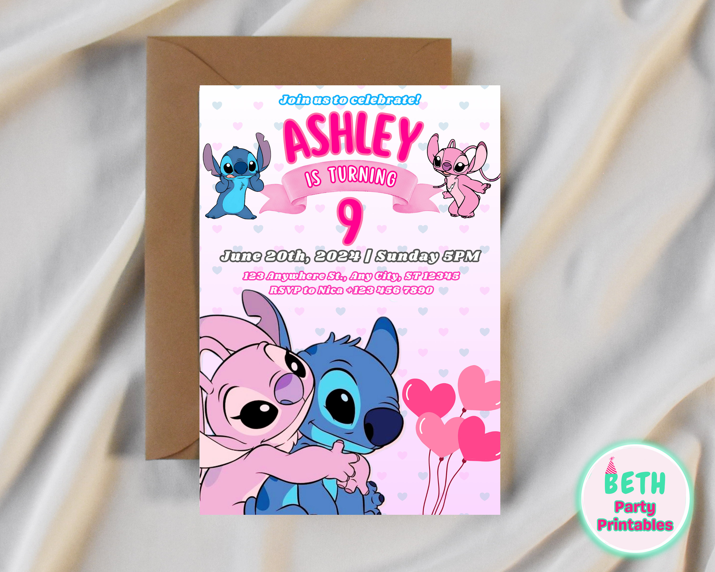 Personalized Stitch and Angel Birthday Party Invitation, Stitch ...