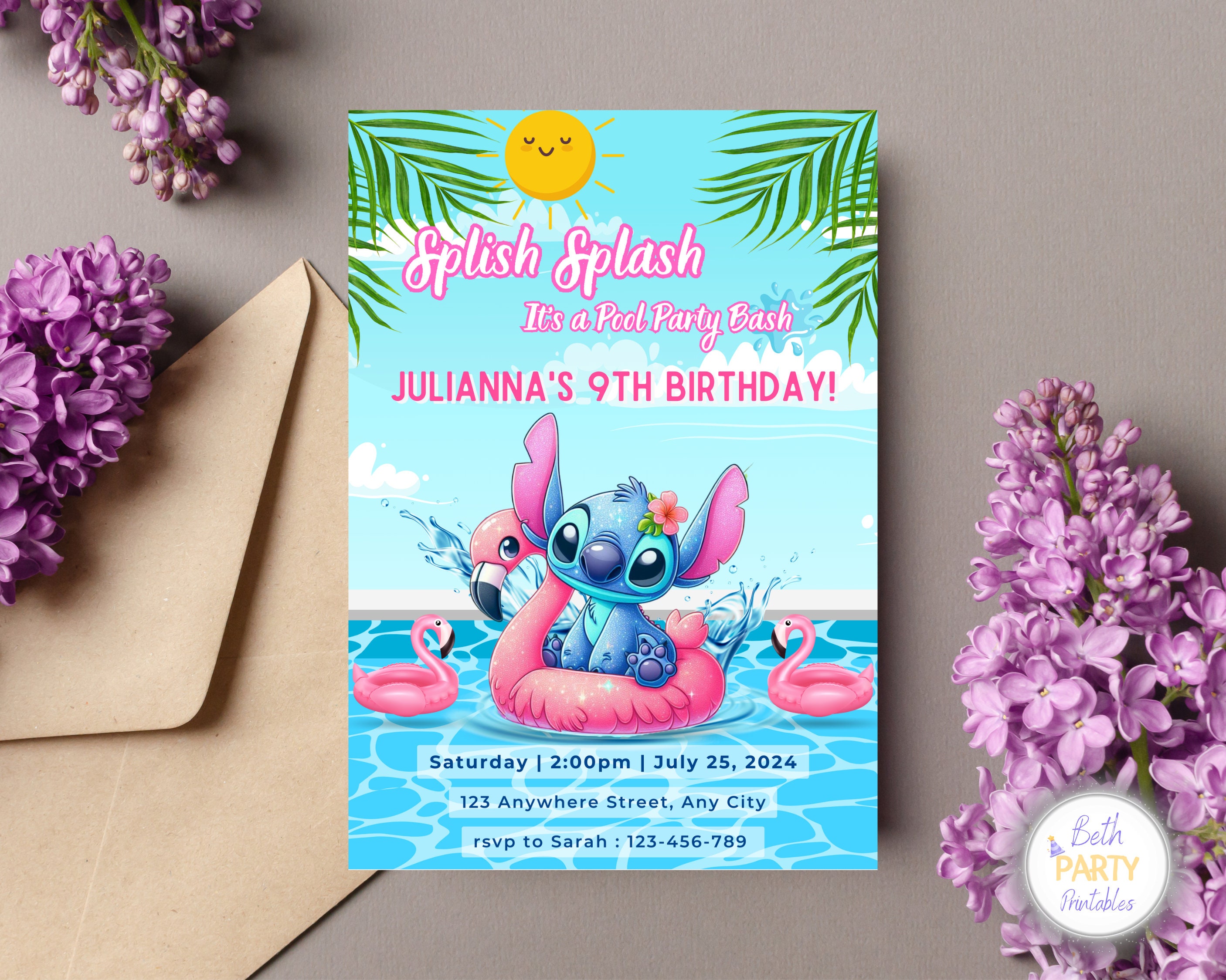Personalized Stitch and Angel Birthday Pool Party Invitation, Stitch ...