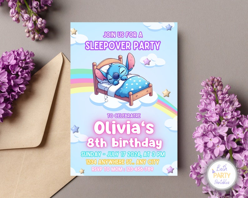 Personalized Stitch Sleepover Party Invitation, Stitch Birthday ...