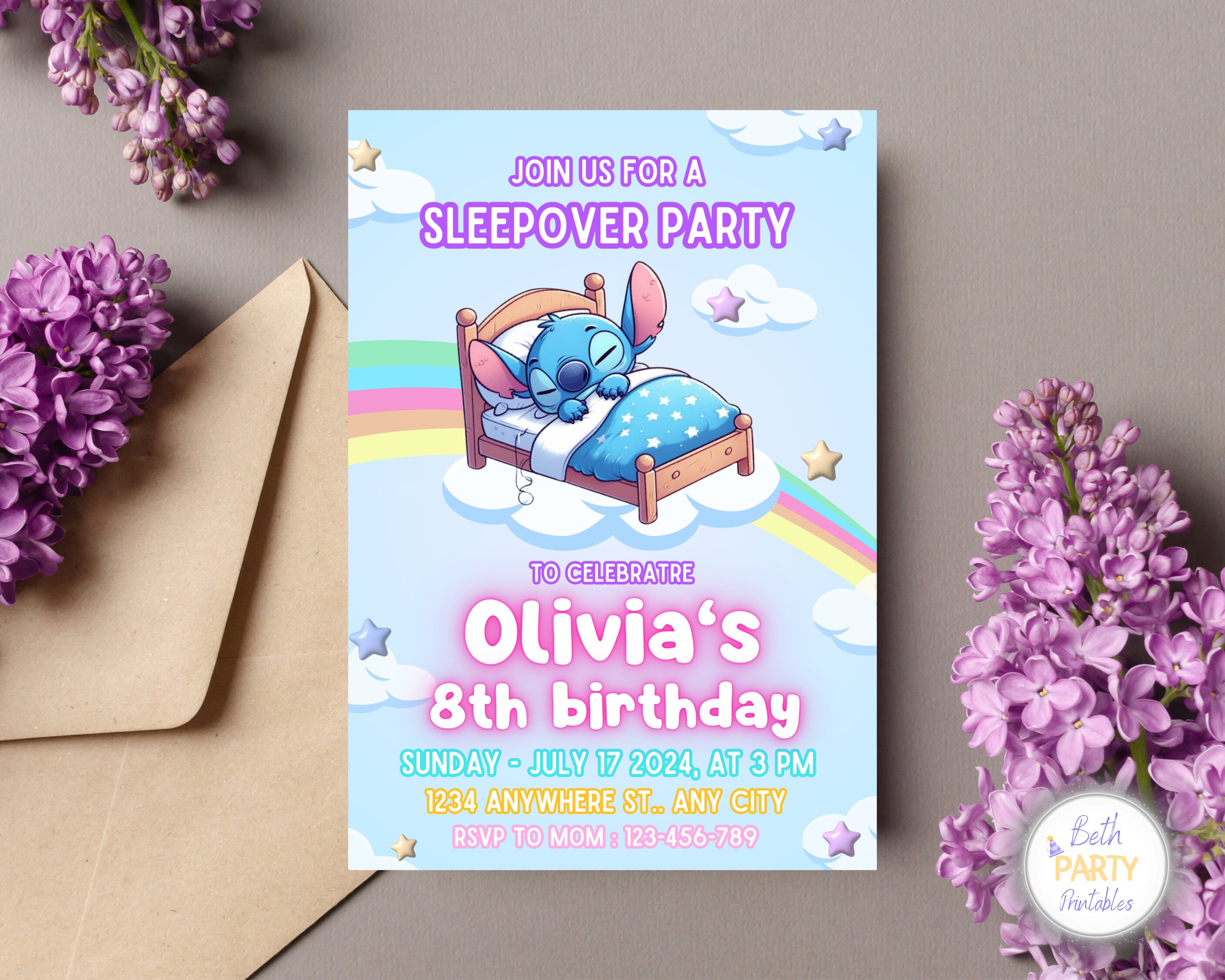 Personalized Stitch Sleepover Party Invitation, Stitch Birthday ...