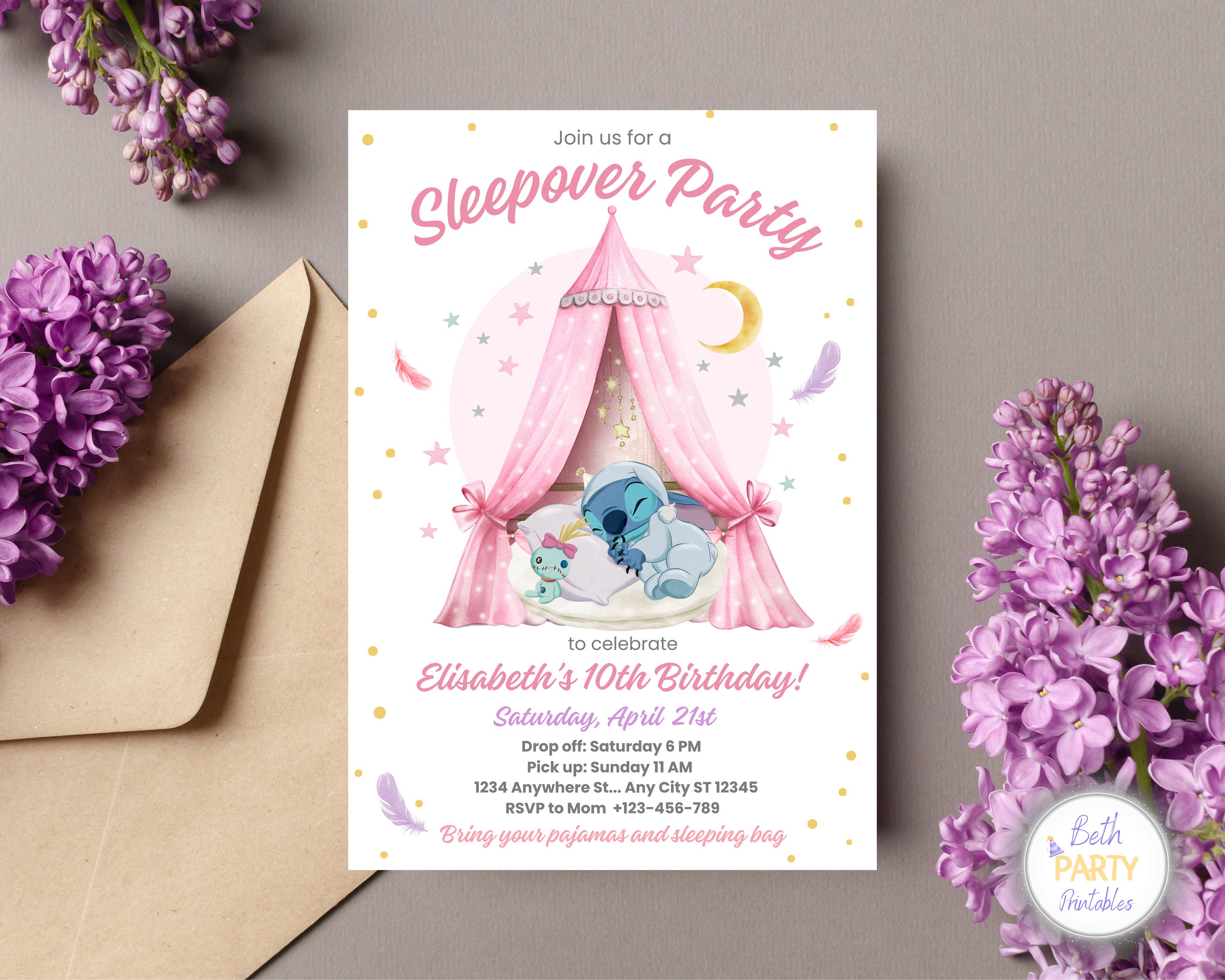 Personalized Stitch Sleepover Party Invitation, Stitch Birthday ...