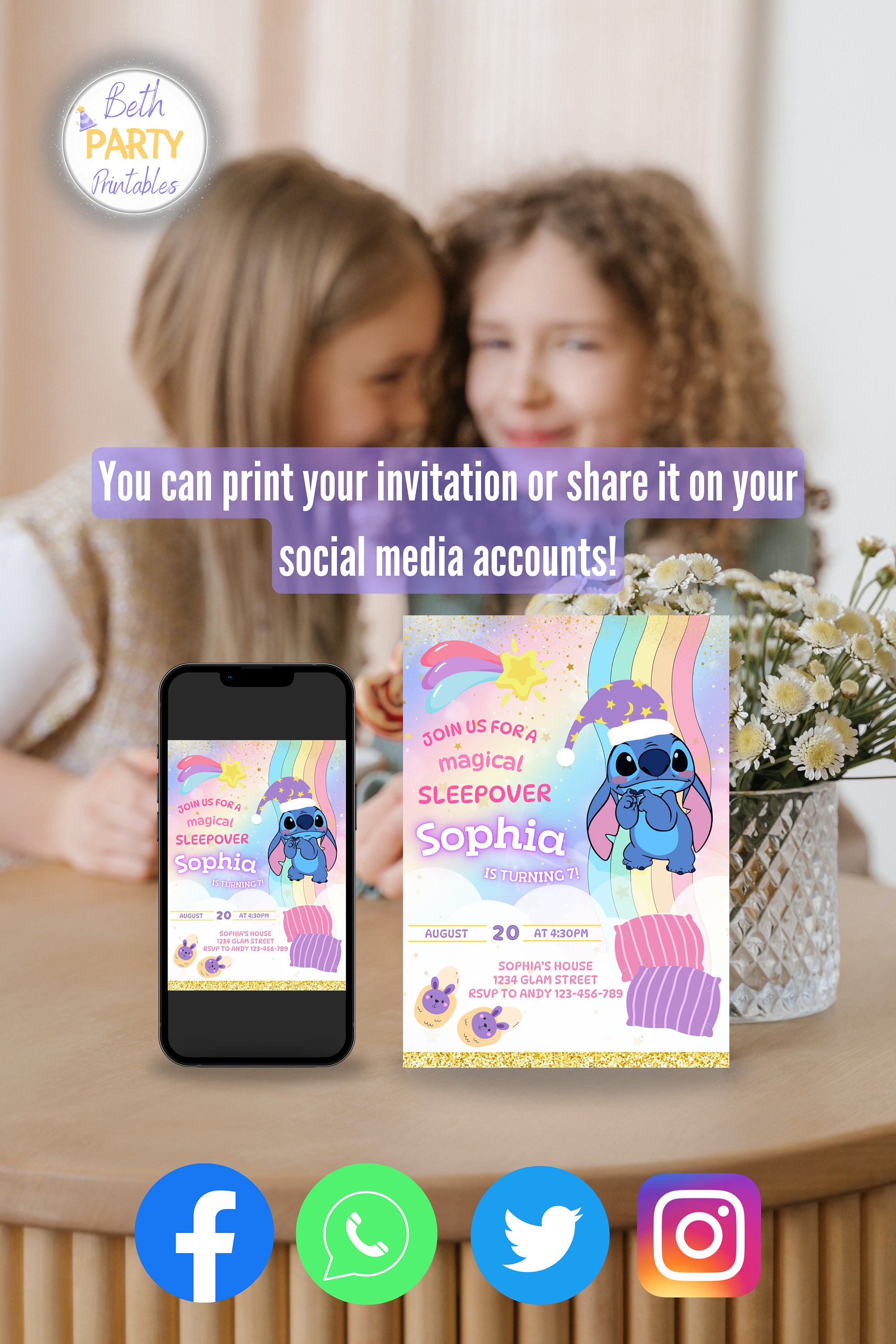 Personalized Stitch Sleepover Party Invitation, Stitch Birthday ...