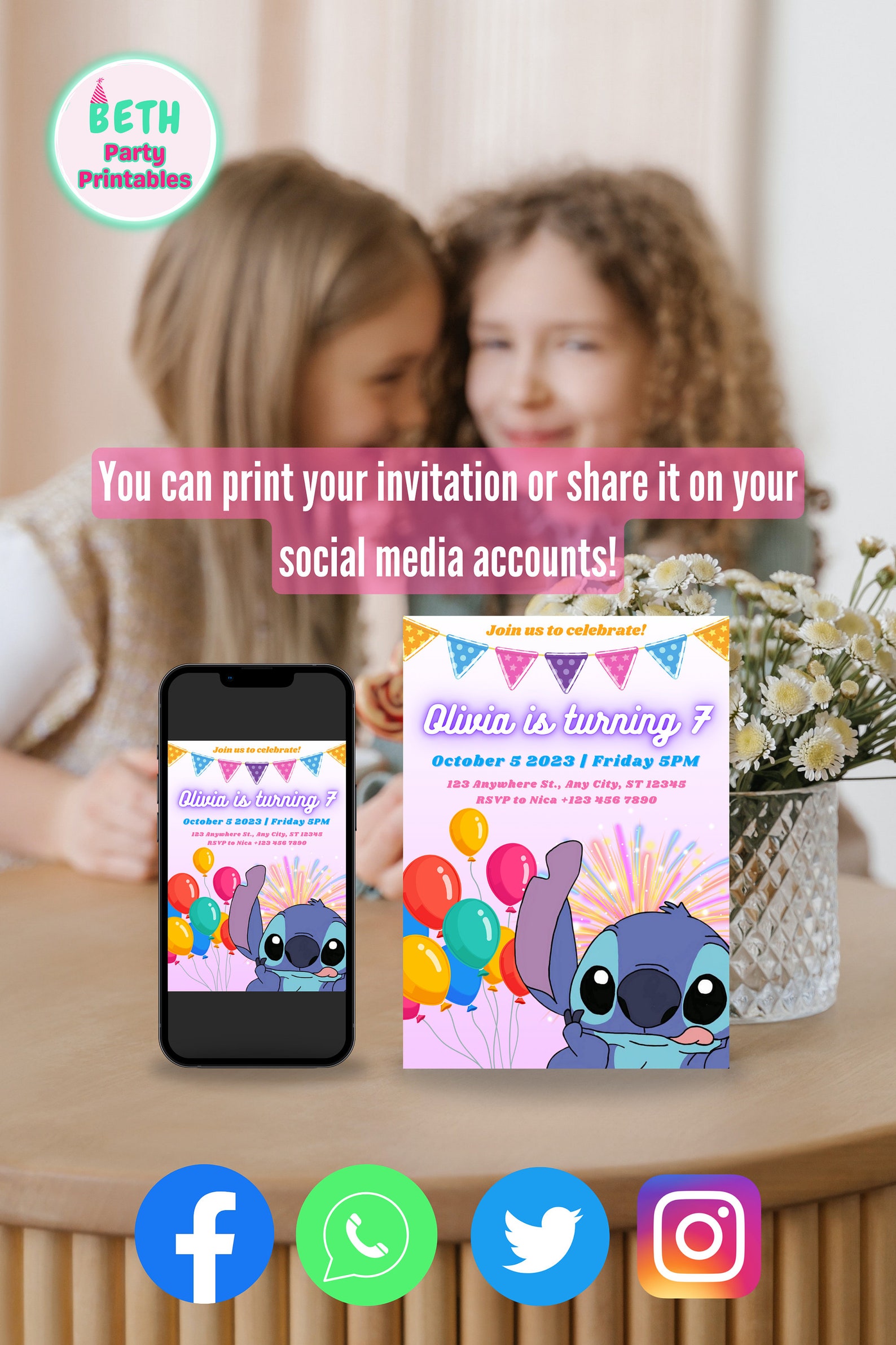 Personalized Stitch and Angel Birthday Party Invitation, Stitch ...