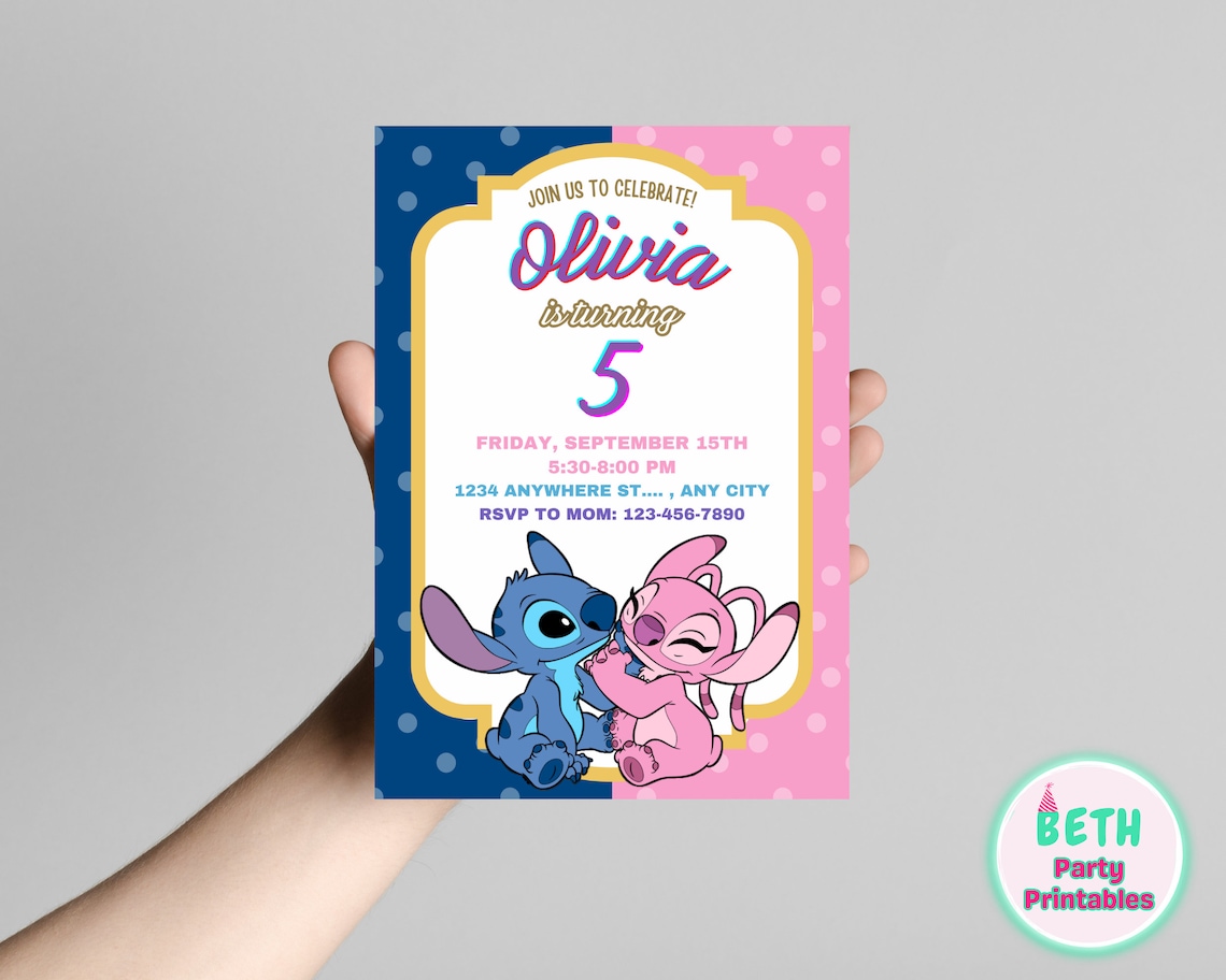 Personalized Stitch and Angel Birthday Party Invitation, Stitch ...
