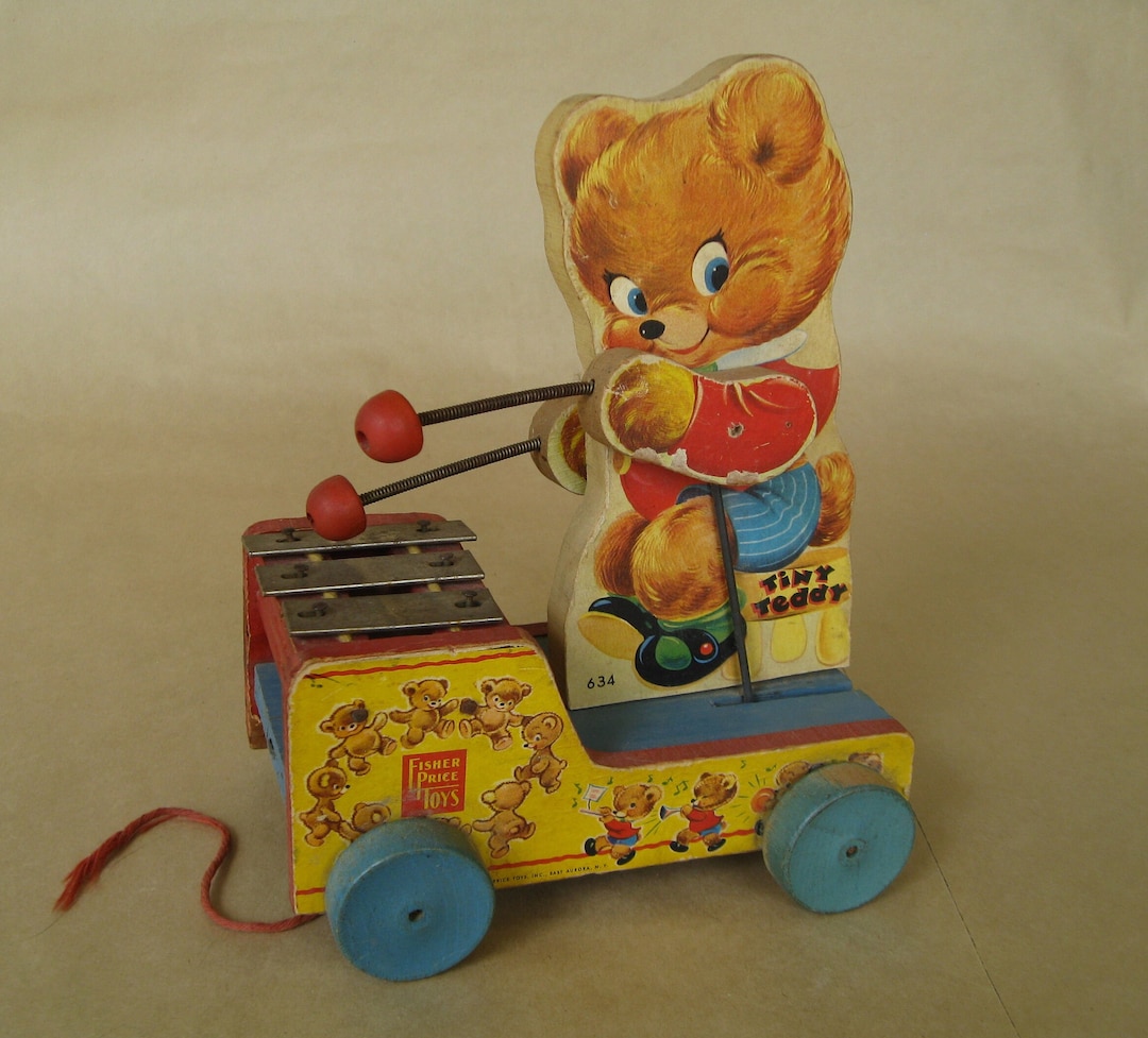 1955 Fisher Price "tiny Teddy" With Xylophone Pull Toy - Etsy