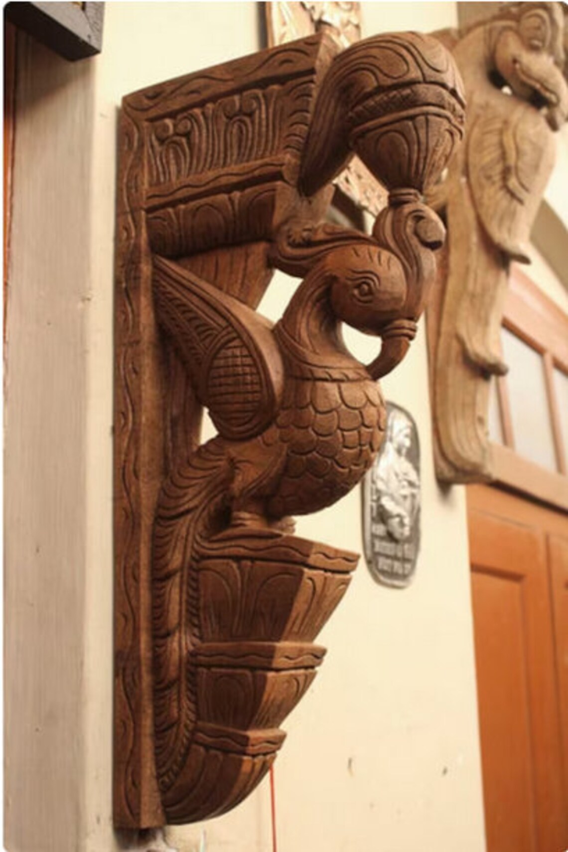 2 Pcs Wall Corbel Pair Peacock Statue Welcoming Bird Bracket Home Decor ...