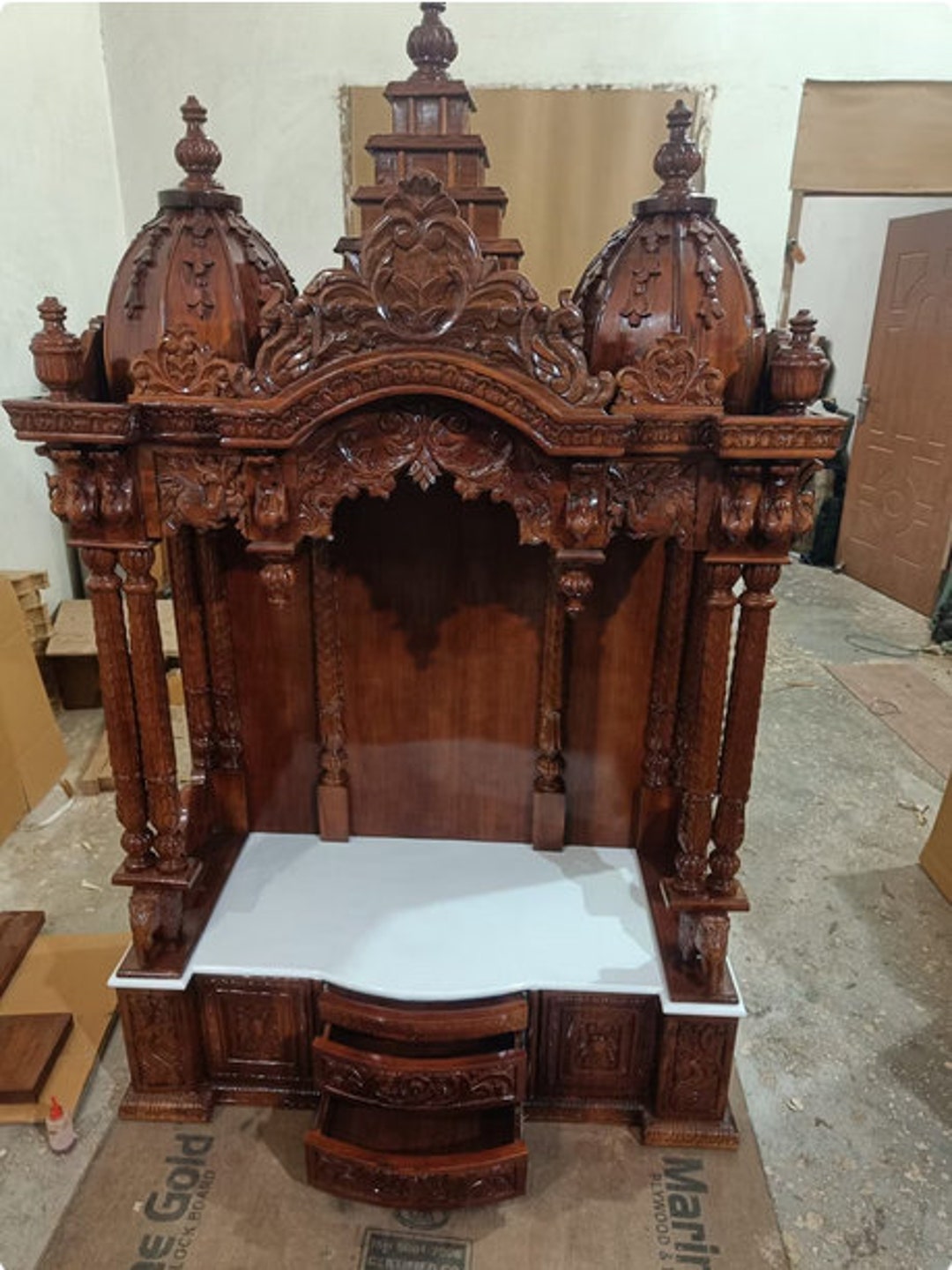 65'' Large Wooden Temple Beautiful Hand Carved Design Traditional Puja ...