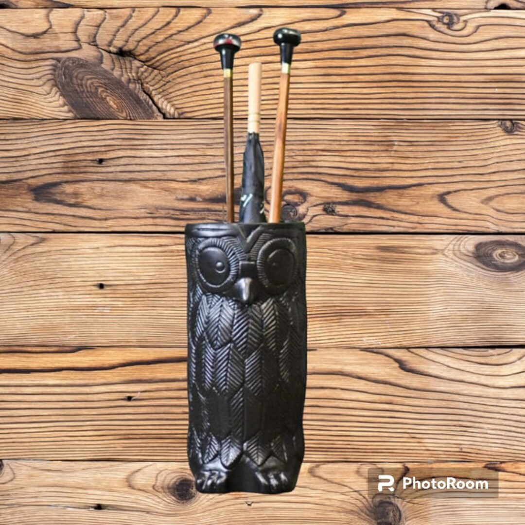 Wooden Owl Stand Walking Black Owl Stick Stand Home Decor Wooden Rack ...
