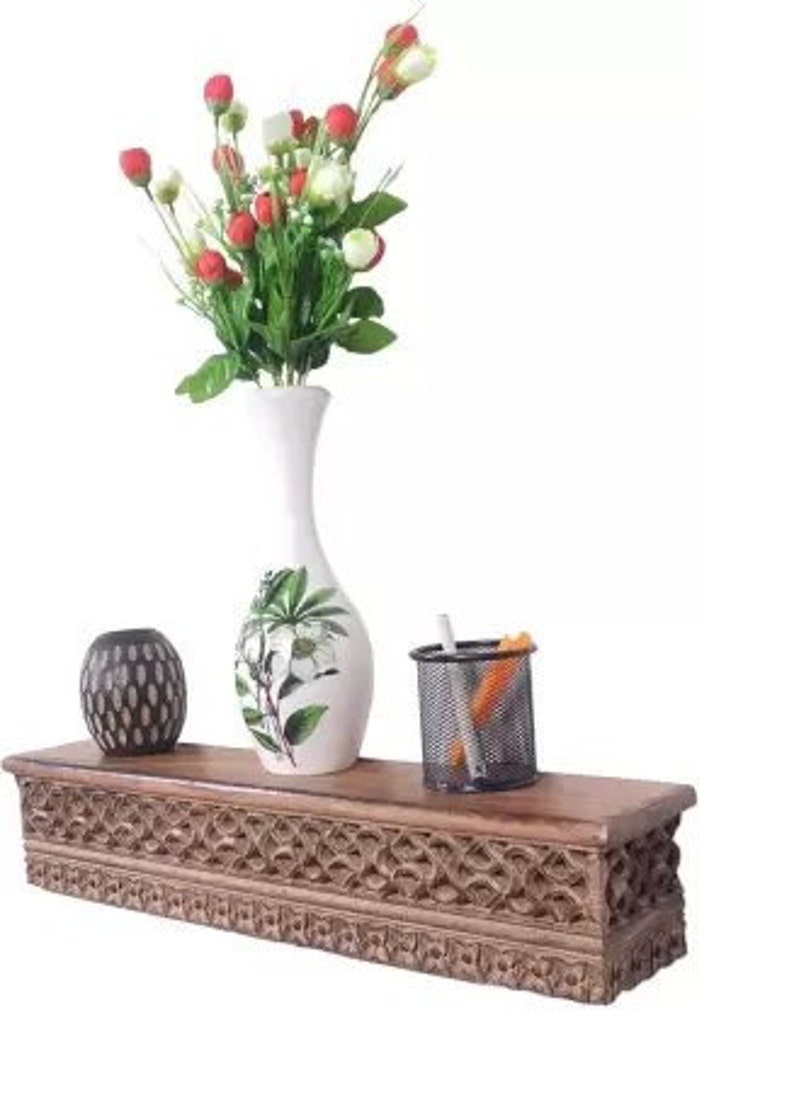 WOODEN SHELFS Hand Carved Wall Decor Shelf for Living Room Home Office ...