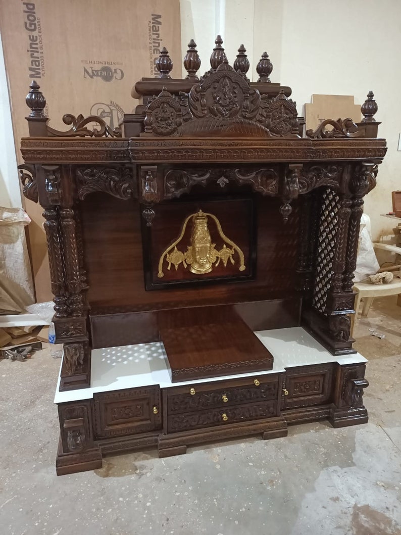 Carving Pooja Mandir Home Temple With Pooja Chowki Hindu Temple Hindu ...