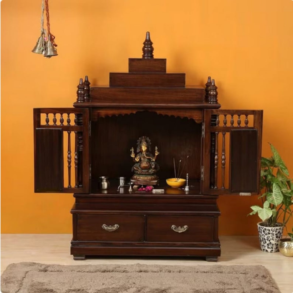 Teakwood Home Temple Puja Ghar With Door Teakwood Temple Home Puja ...