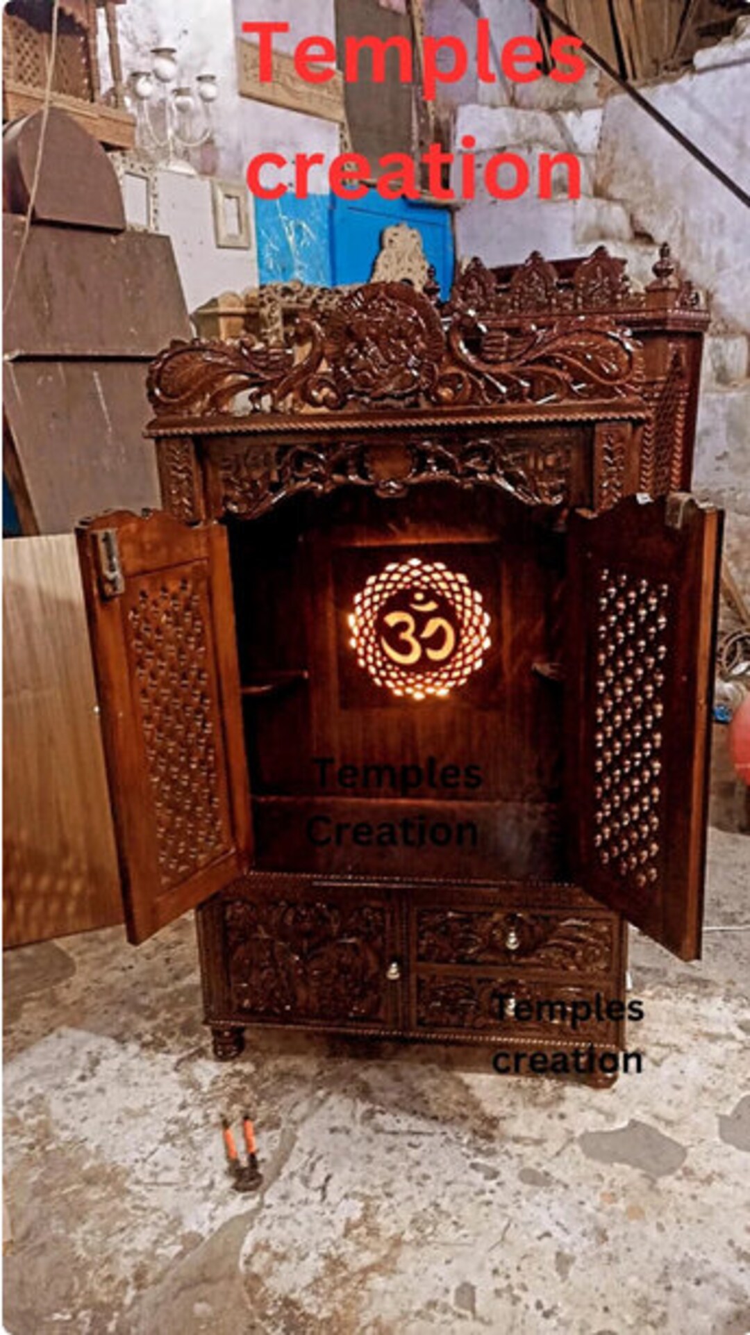 55 Large Wooden Temple Solid Teakwood Hand Carved Teaditional Modern ...