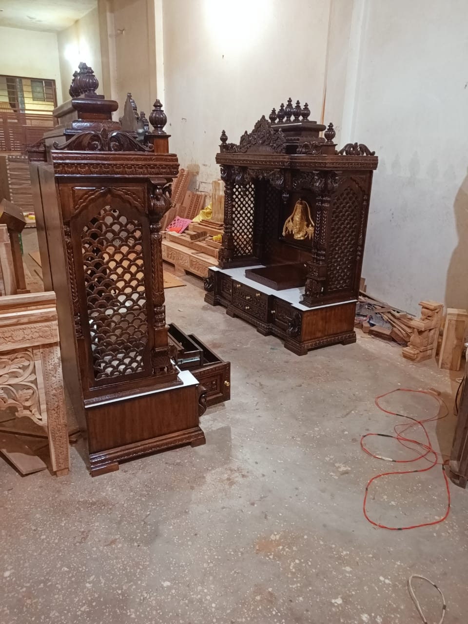 Carving Pooja Mandir Home Temple With Pooja Chowki Hindu Temple Hindu ...