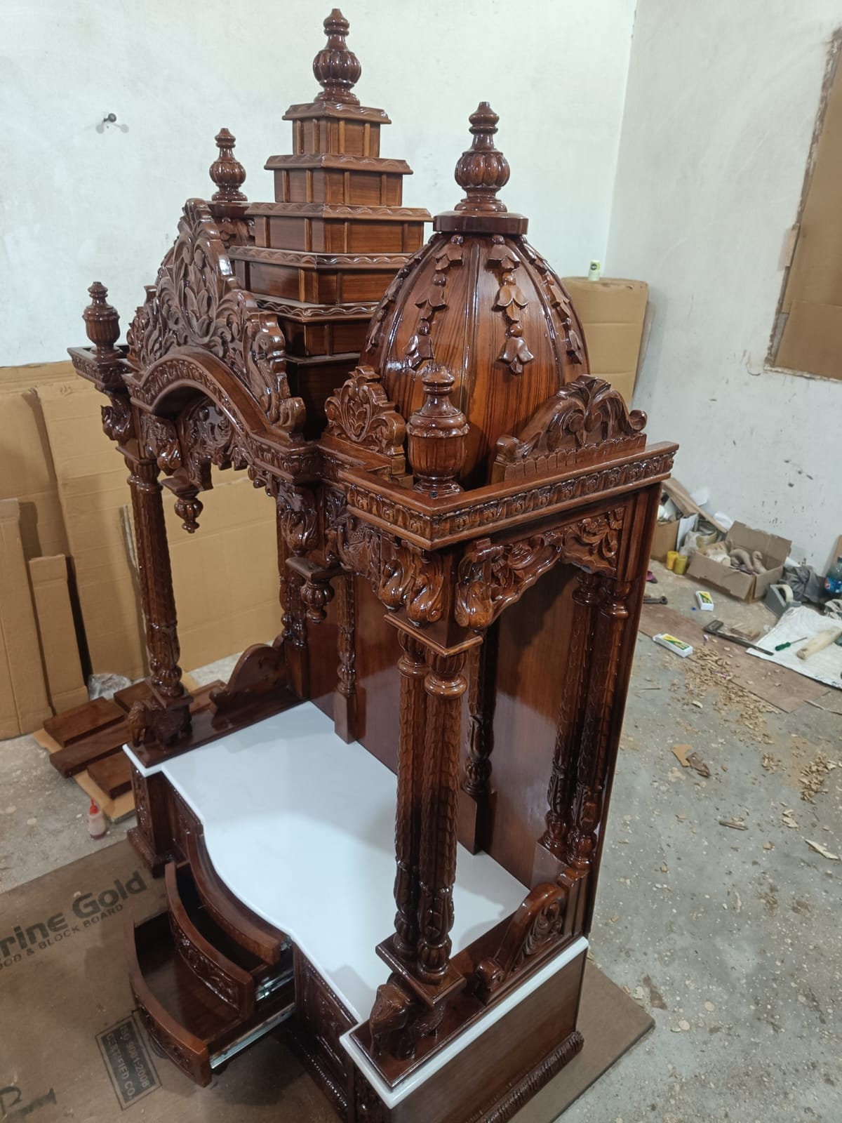 Wooden Home Temple Decor South Indian With Pooja Chowki Hindu Temple ...