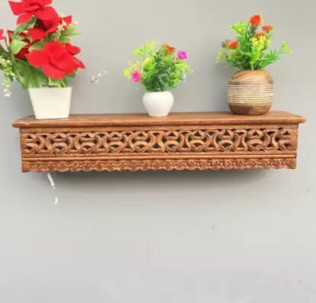 Carved Wall Decor Shelf for Living Room Home Office WOODEN SHELFS Hand ...