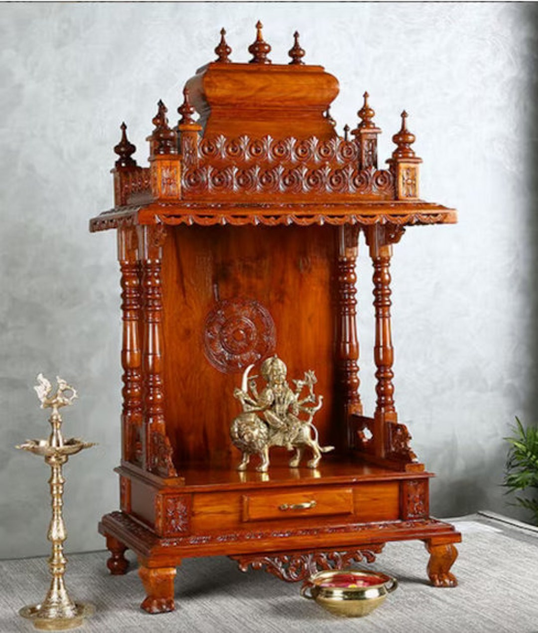 30'' Large Wooden Temple Beautiful Hand Carved Design Traditional Puja ...