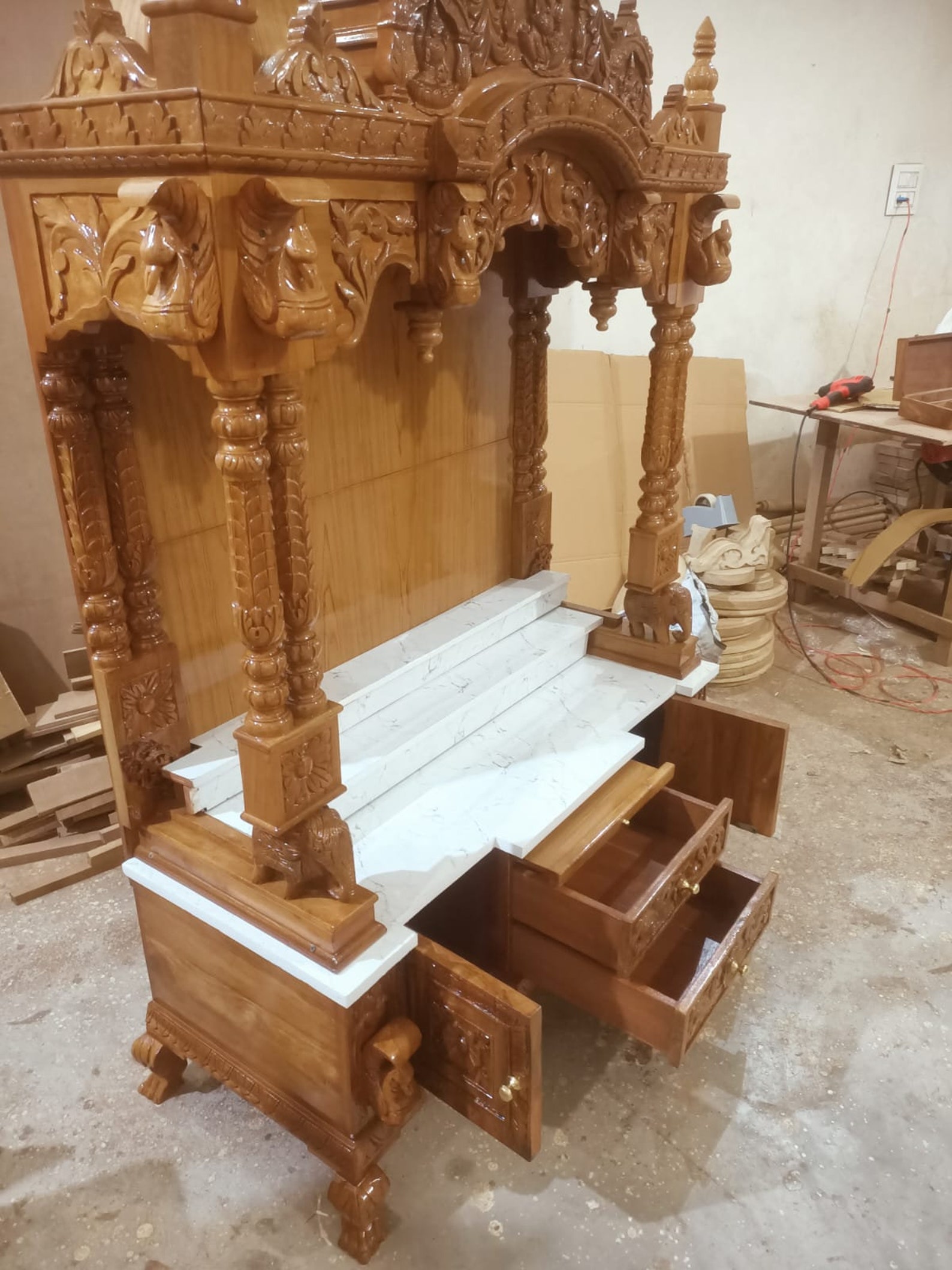 Teakwood Temple Handmade Temple Pooja Mandir Carving Mandir With ...