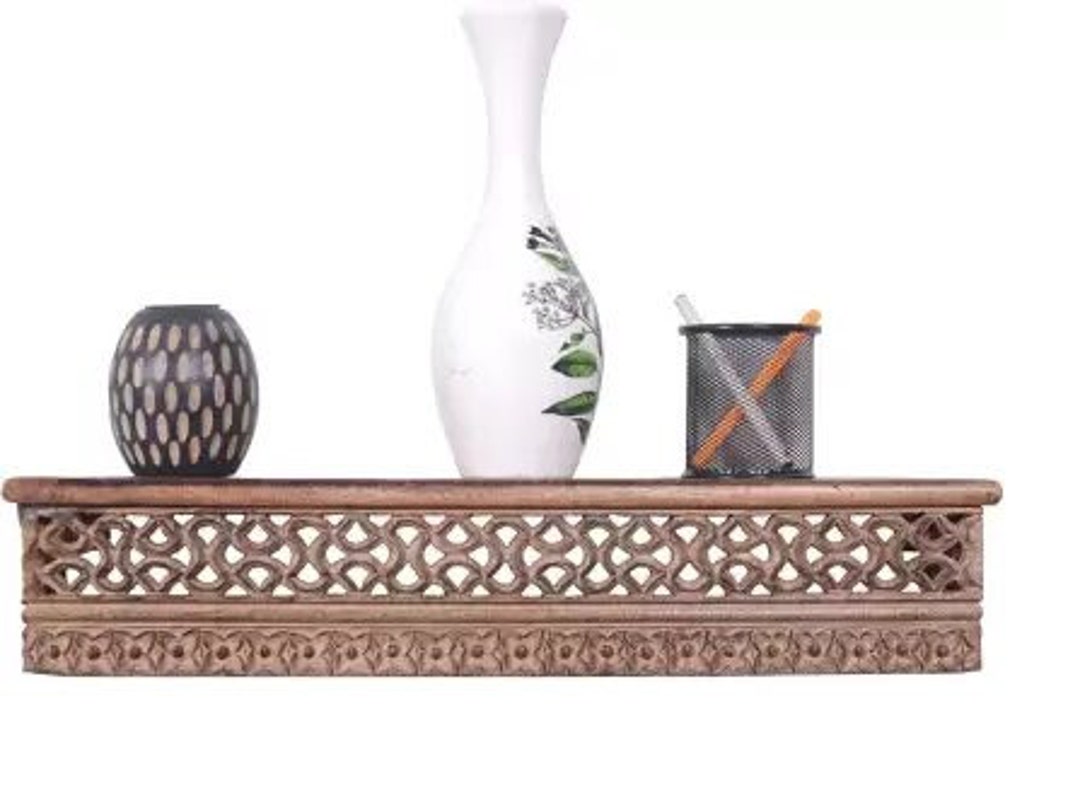 WOODEN SHELFS Hand Carved Wall Decor Shelf for Living Room Home Office ...