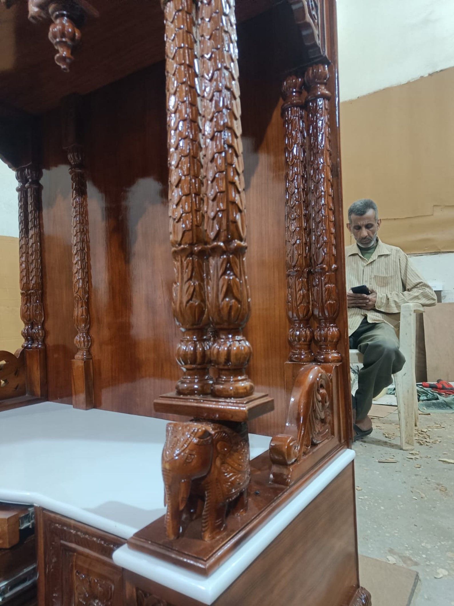 Wooden Home Temple Decor South Indian With Pooja Chowki Hindu Temple ...