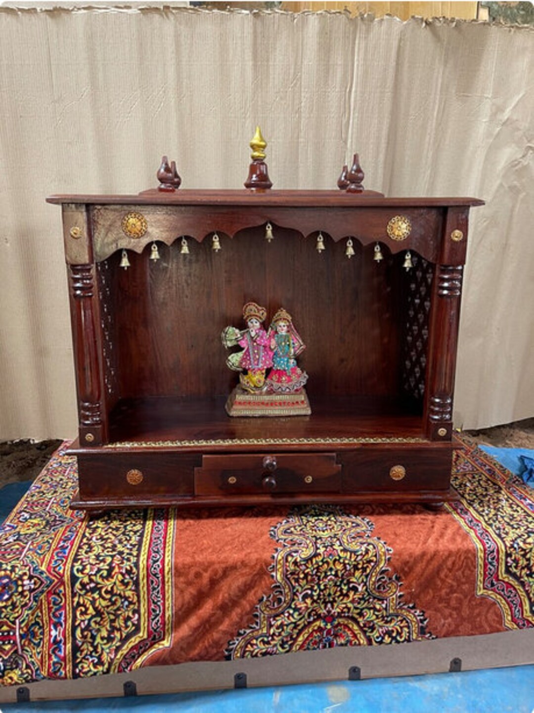 36'' Wooden Sheesam Wood Pooja Mandir for Wall Hanging and Floor Decor ...