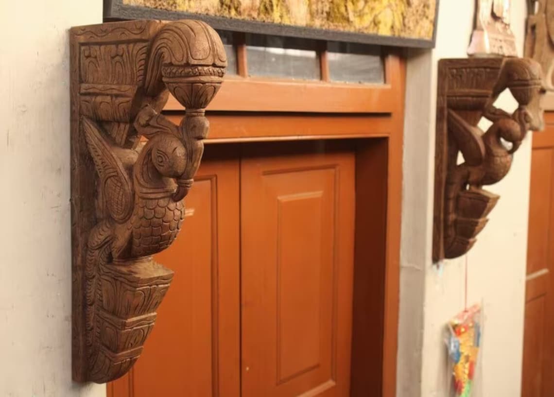 2 Pcs Wall Corbel Pair Peacock Statue Welcoming Bird Bracket Home Decor ...