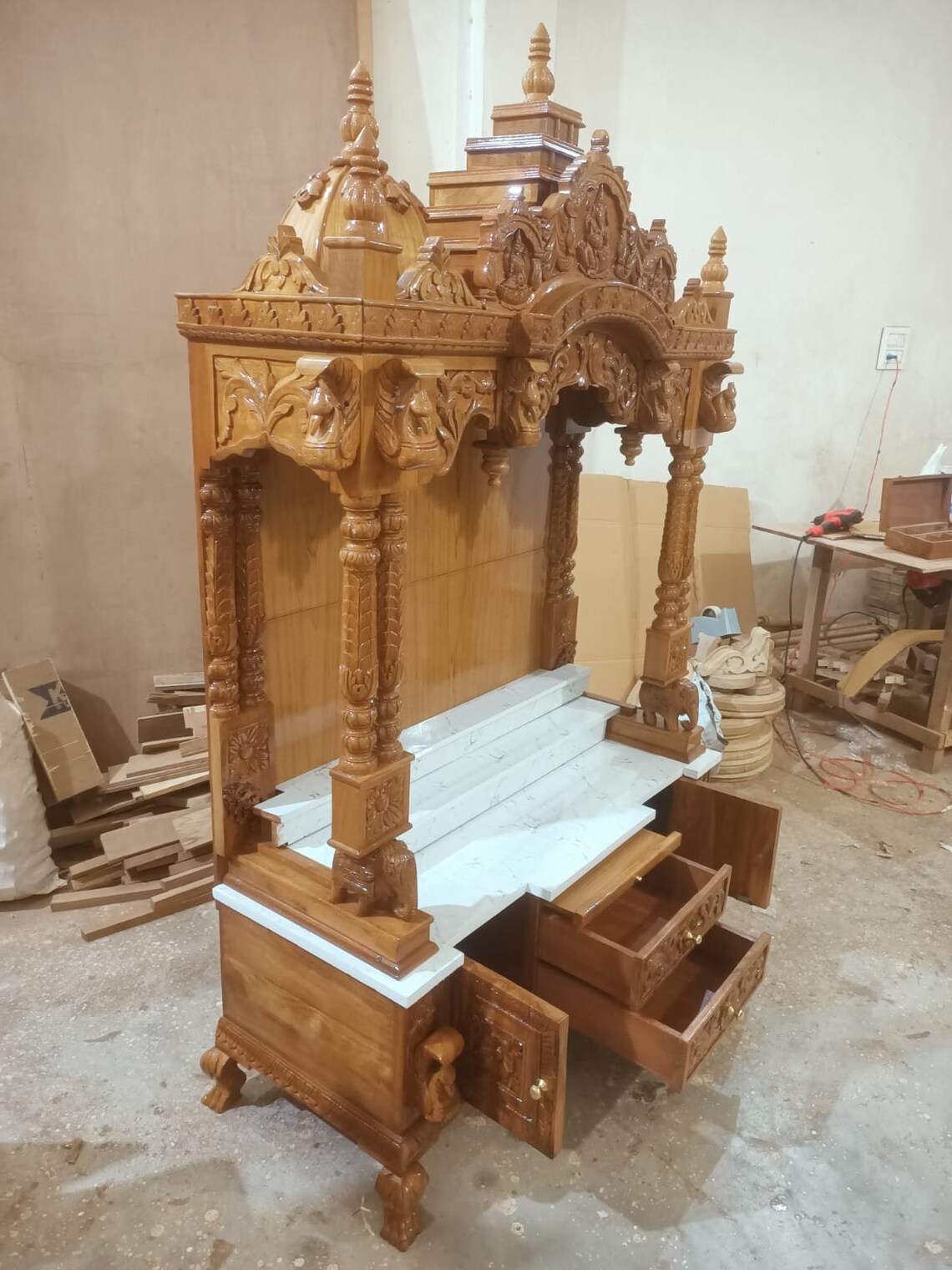 Teakwood Temple Handmade Temple Pooja Mandir Carving Mandir With ...