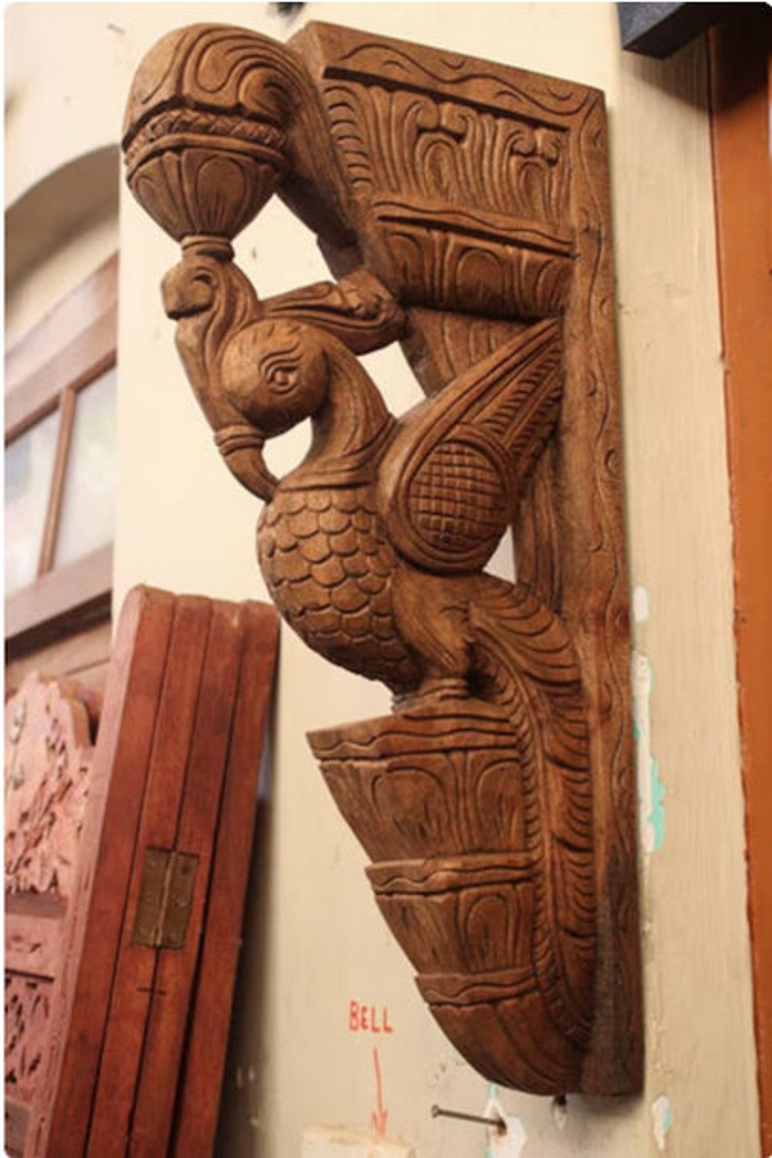2 Pcs Wall Corbel Pair Peacock Statue Welcoming Bird Bracket Home Decor ...