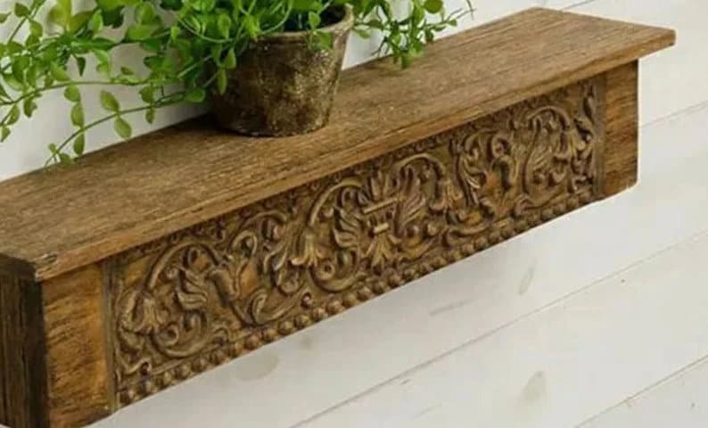 Wood Carving Wall Shelf/handmade Wall Hand Carved Wall Shelf/wood ...