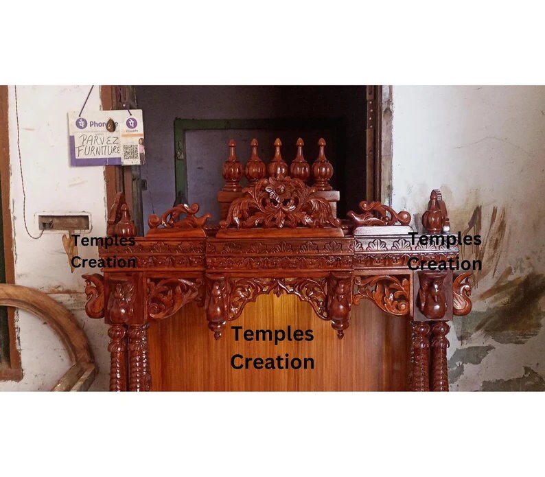 Wooden Pooja Mandap 72 H, W 45, D 18 Solid Teak Wood Heavy Hand Carved ...