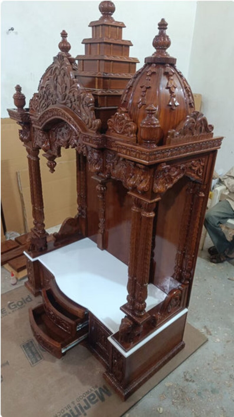 65'' Large Wooden Temple Beautiful Hand Carved Design Traditional Puja ...