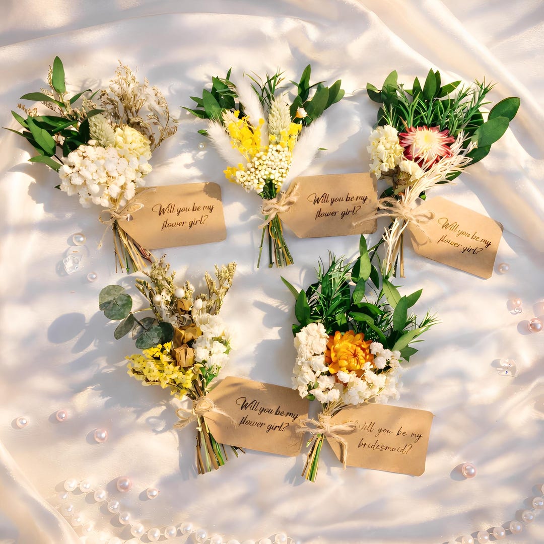 Personalized Mini Dried Flower Bouquet, Bridesmaid Proposal Gift ...