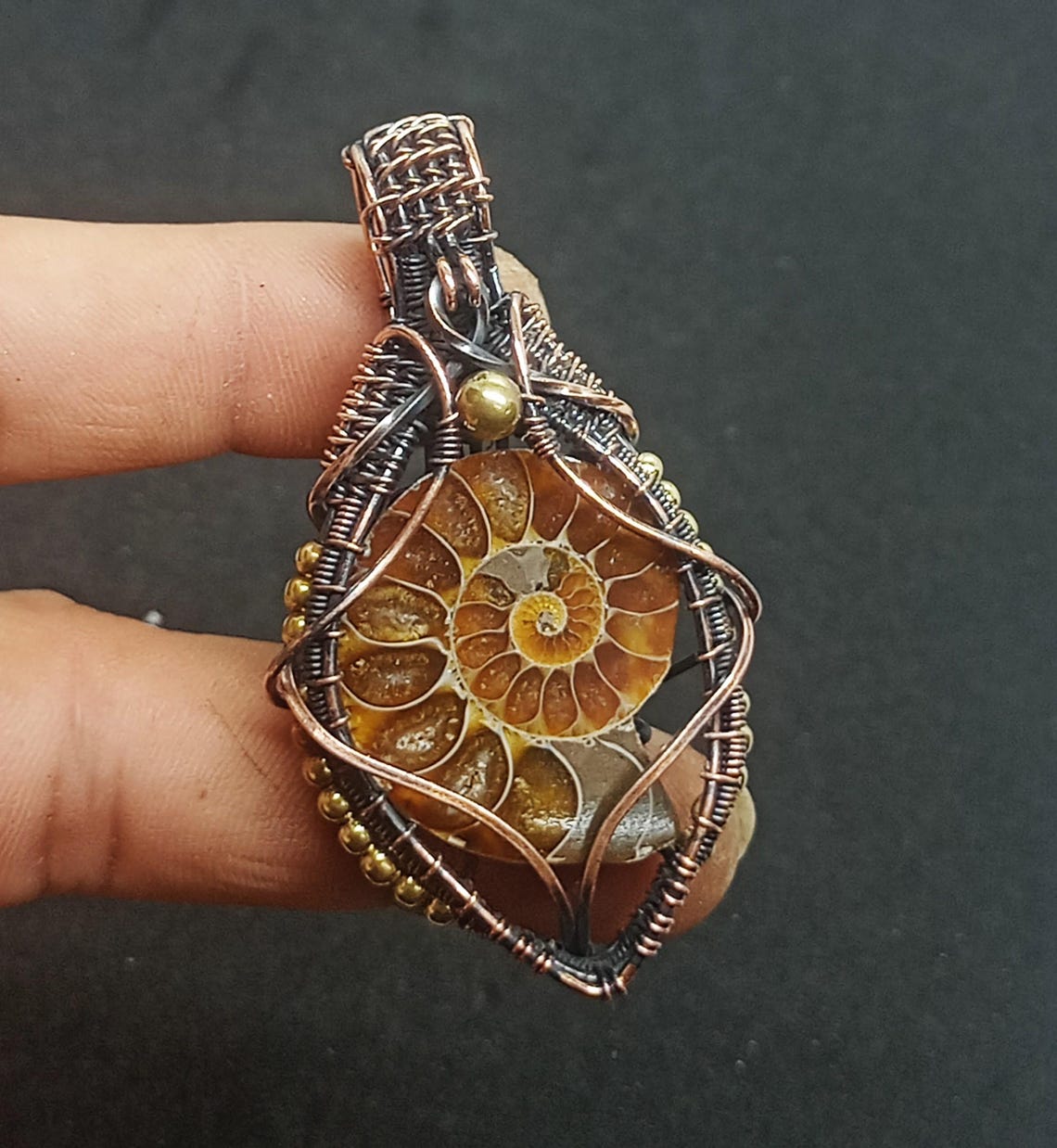 Copper Wire Wrapped Ammonite Fossil Pendant - Handmade Jewelry - Etsy