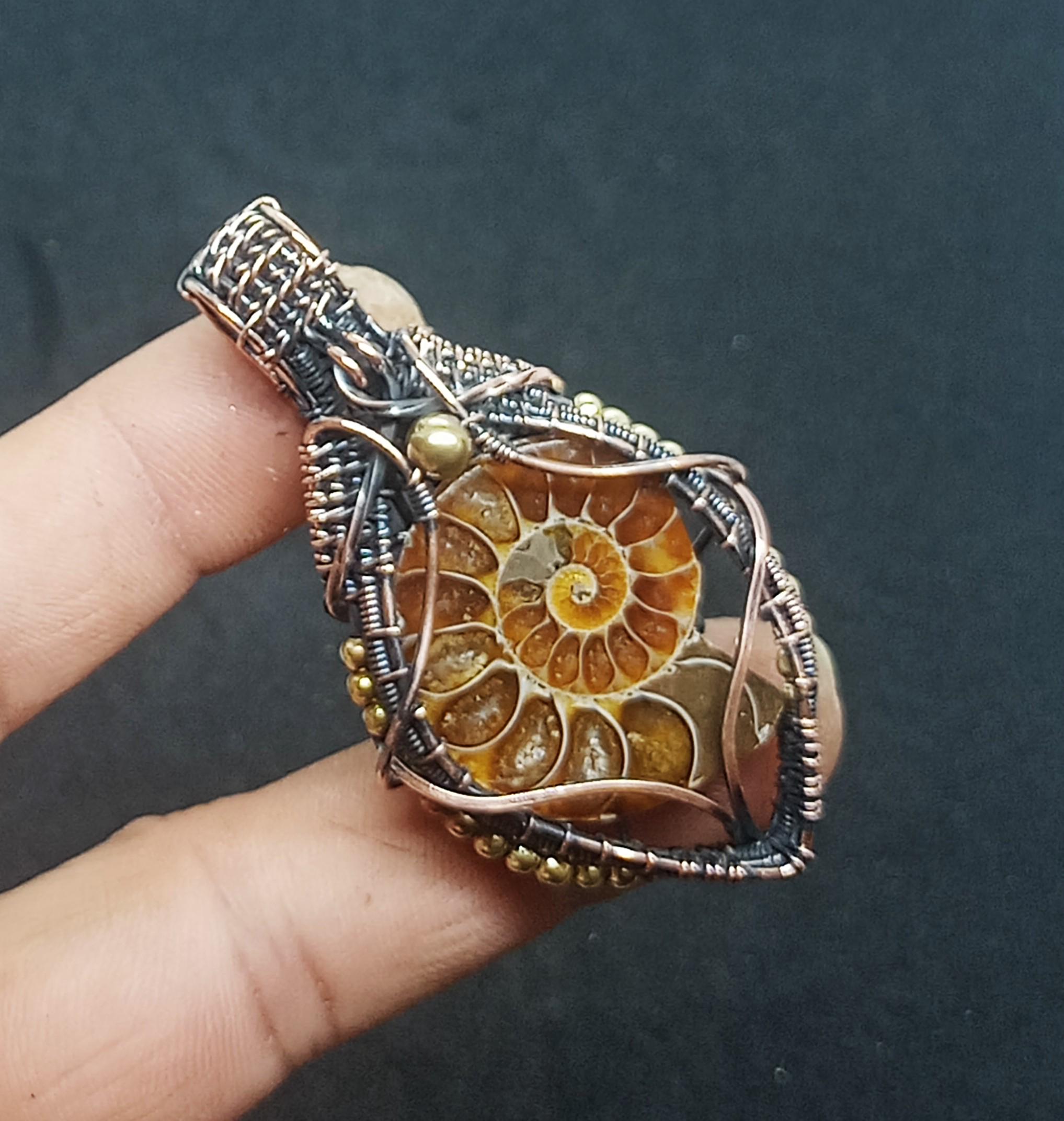 Copper Wire Wrapped Ammonite Fossil Pendant - Handmade Jewelry - Etsy