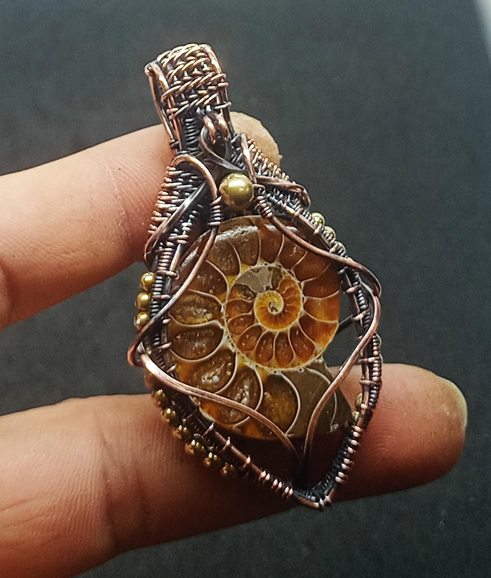 Copper Wire Wrapped Ammonite Fossil Pendant - Handmade Jewelry - Etsy
