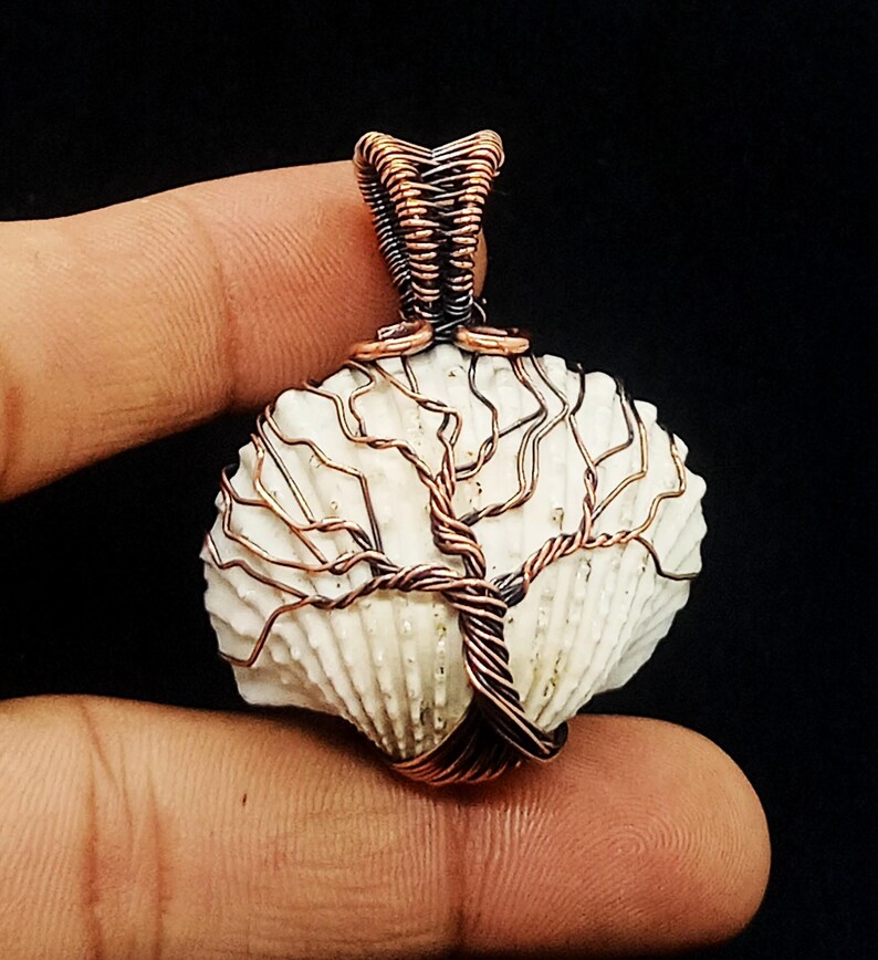 Natural White Sea Shell Pendant Copper Wire Wrapped Tree of Life ...