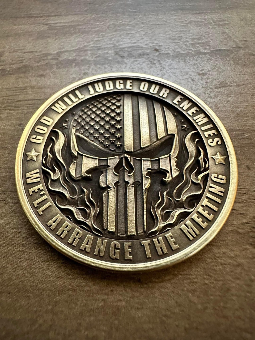 American Flag Skull Challenge Coin -“god Will Judge Our Enemies ...