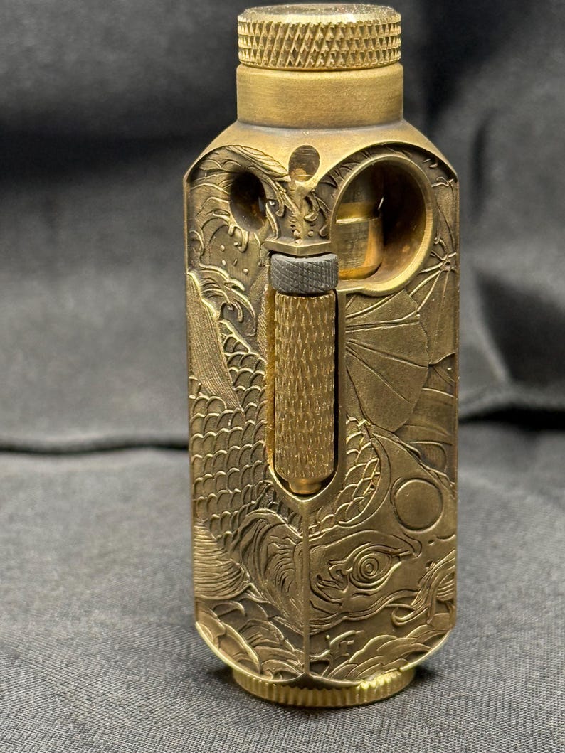 Custom Engraved Brass Trench Lighter – Koi & Lotus Design, Functional ...