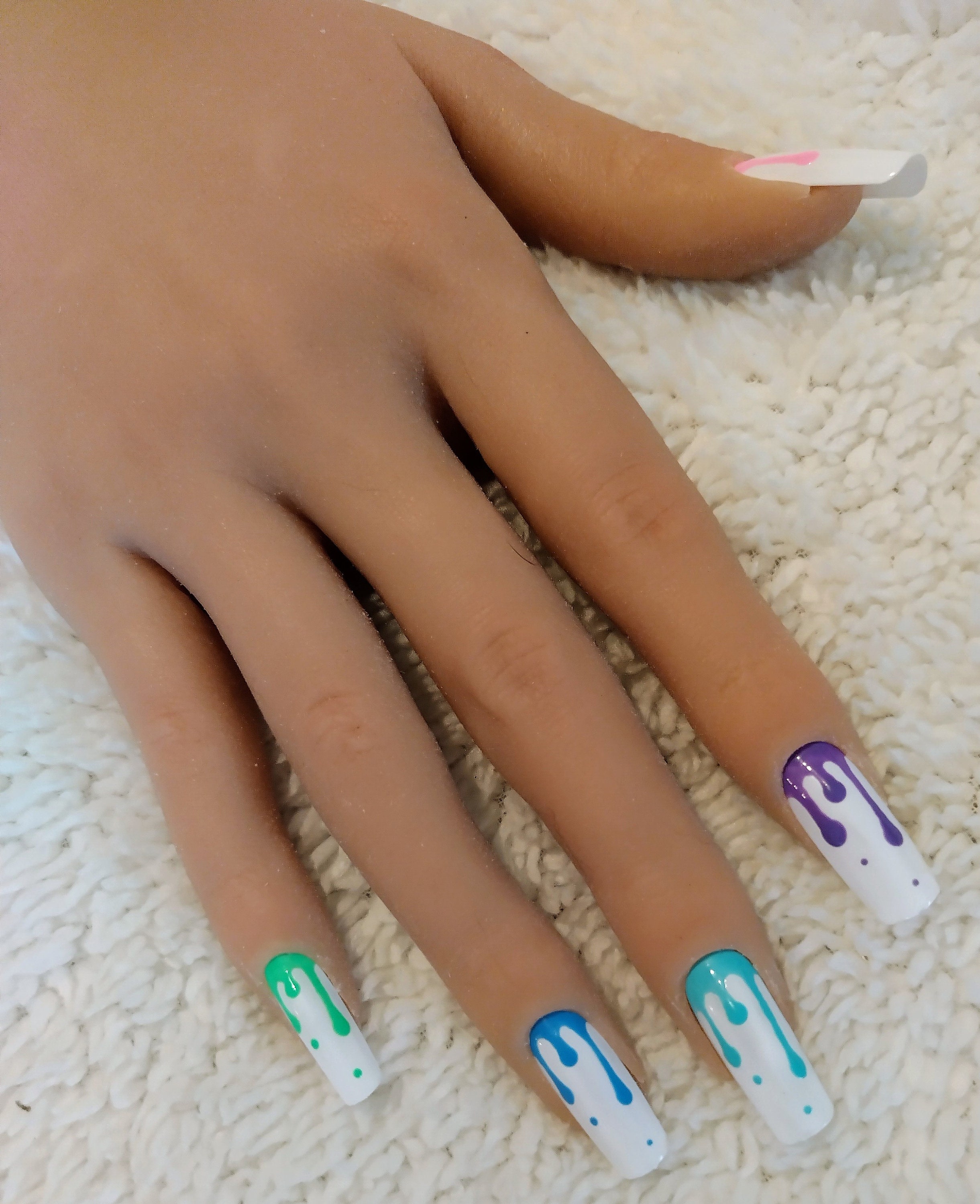 Medium Square Rainbow Drip Nails/press-on Nails/square Nails/drip Nails ...